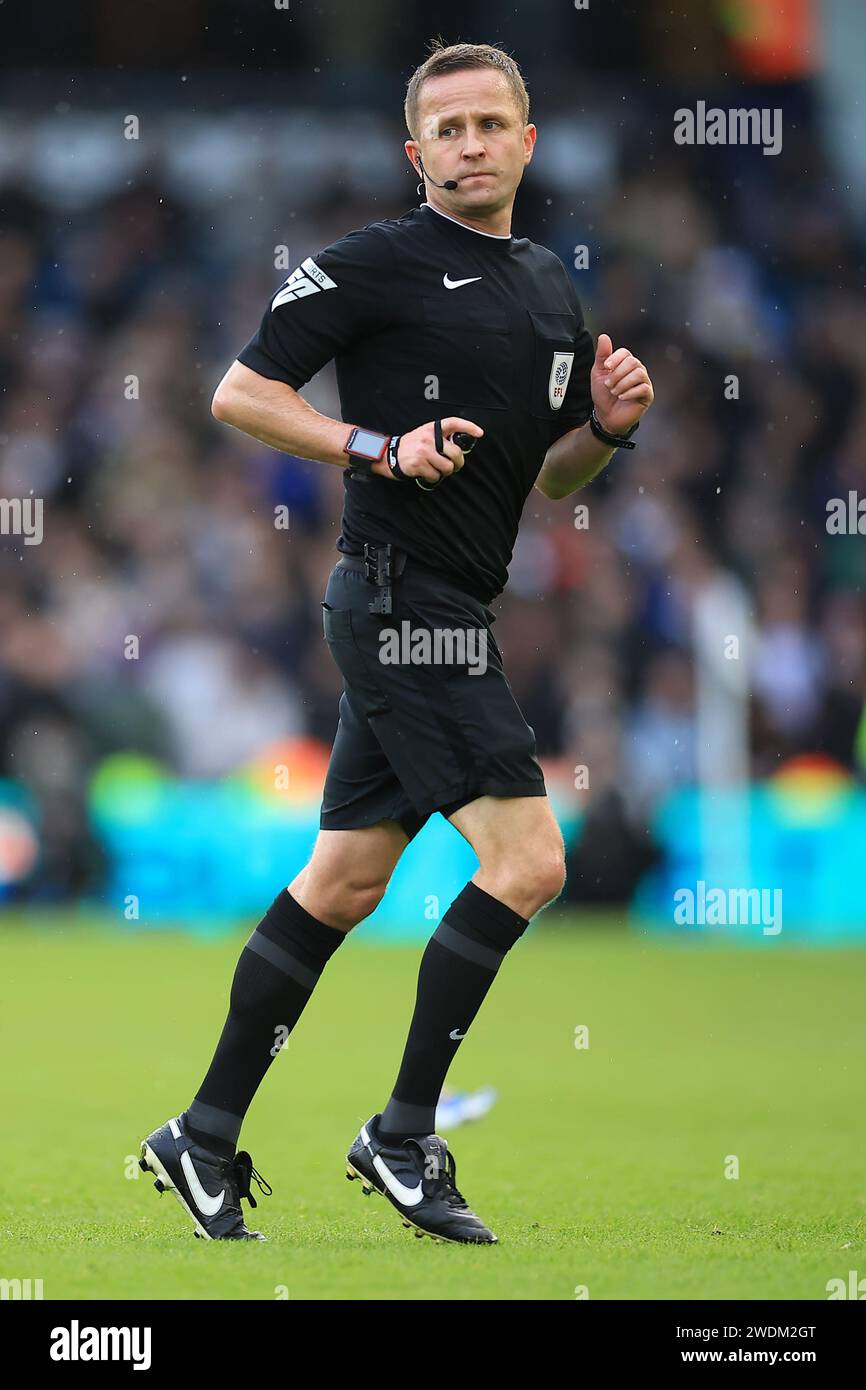 Leeds, UK. 21st Jan, 2024. Referee David Webb during the Leeds United ...