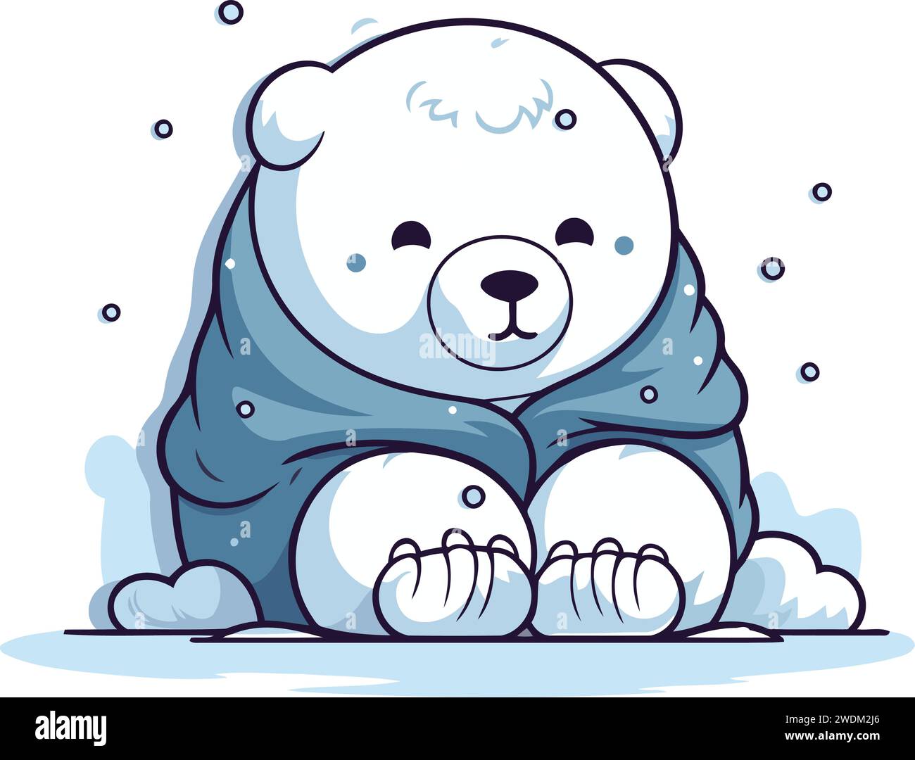 Cute Cartoon Polar Bear Sitting On The Snow Vector Illustration Stock