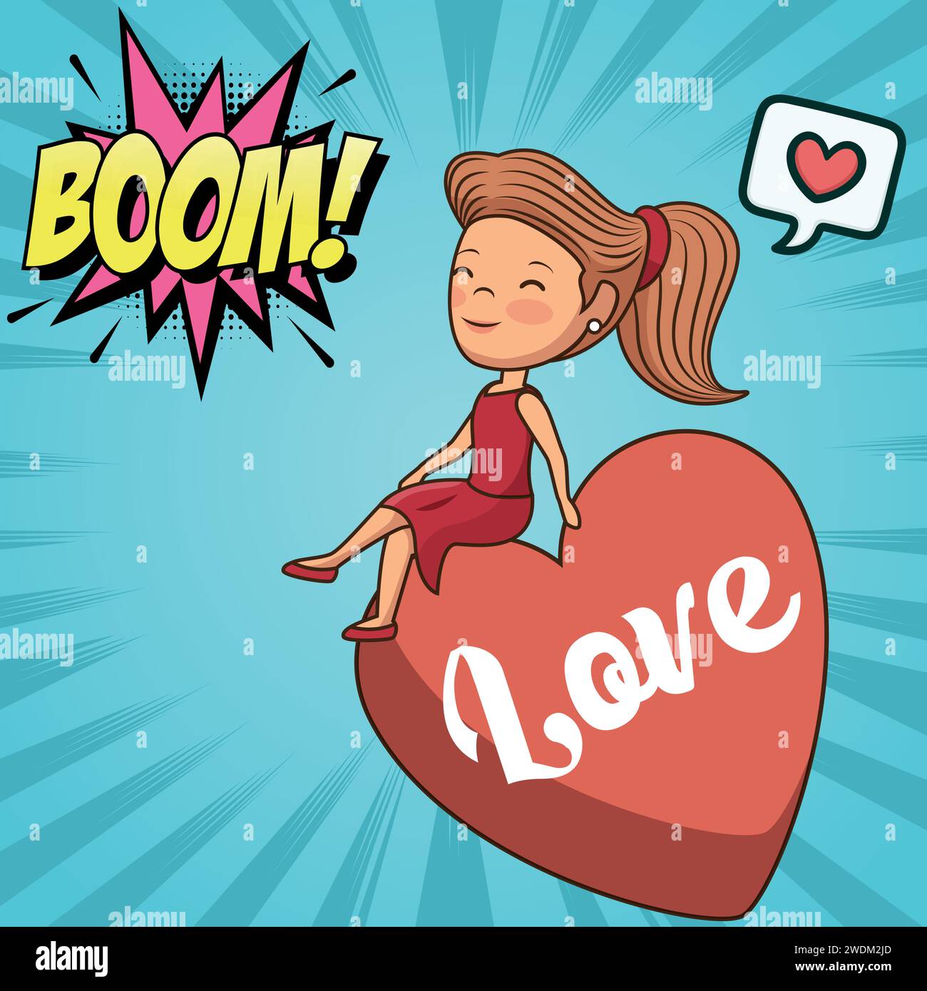 cute girl Valentines day power woman love pop art Stock Vector Image ...