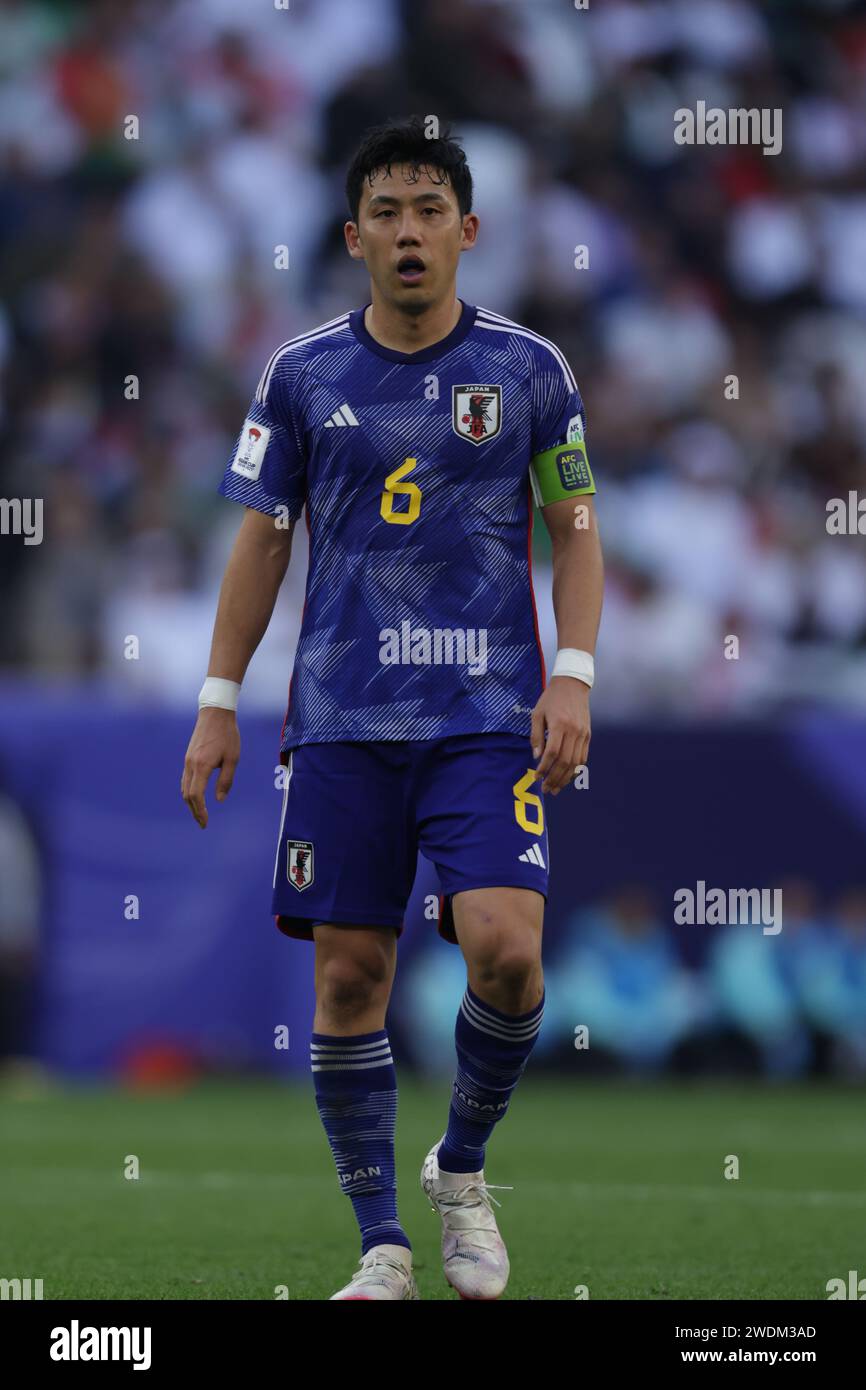 Qatar, Al Rayyan 19 January 2024 - Wataru Endo of Japan with captain ...