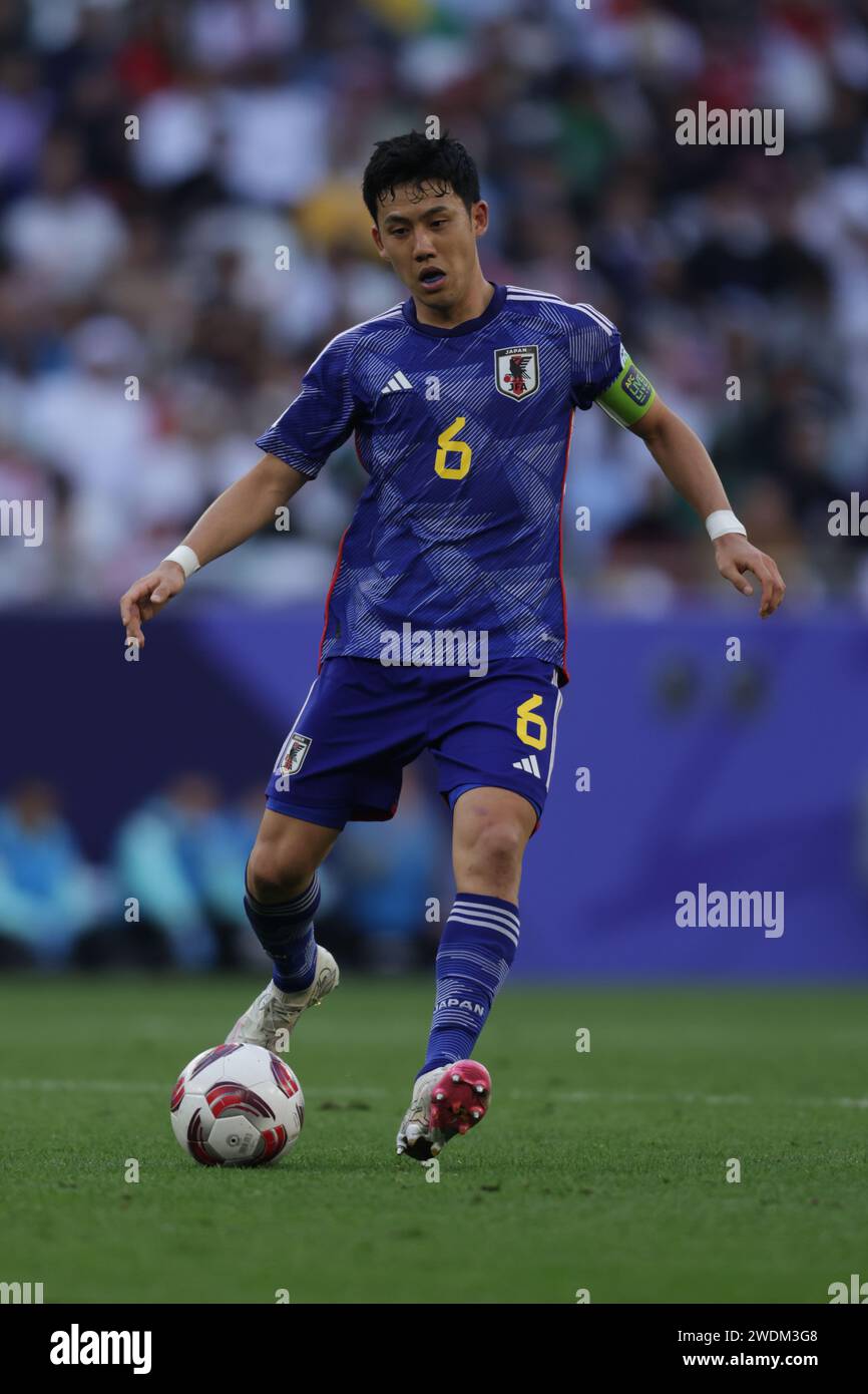 Qatar, Al Rayyan 19 January 2024 - Wataru Endo of Japan with captain ...