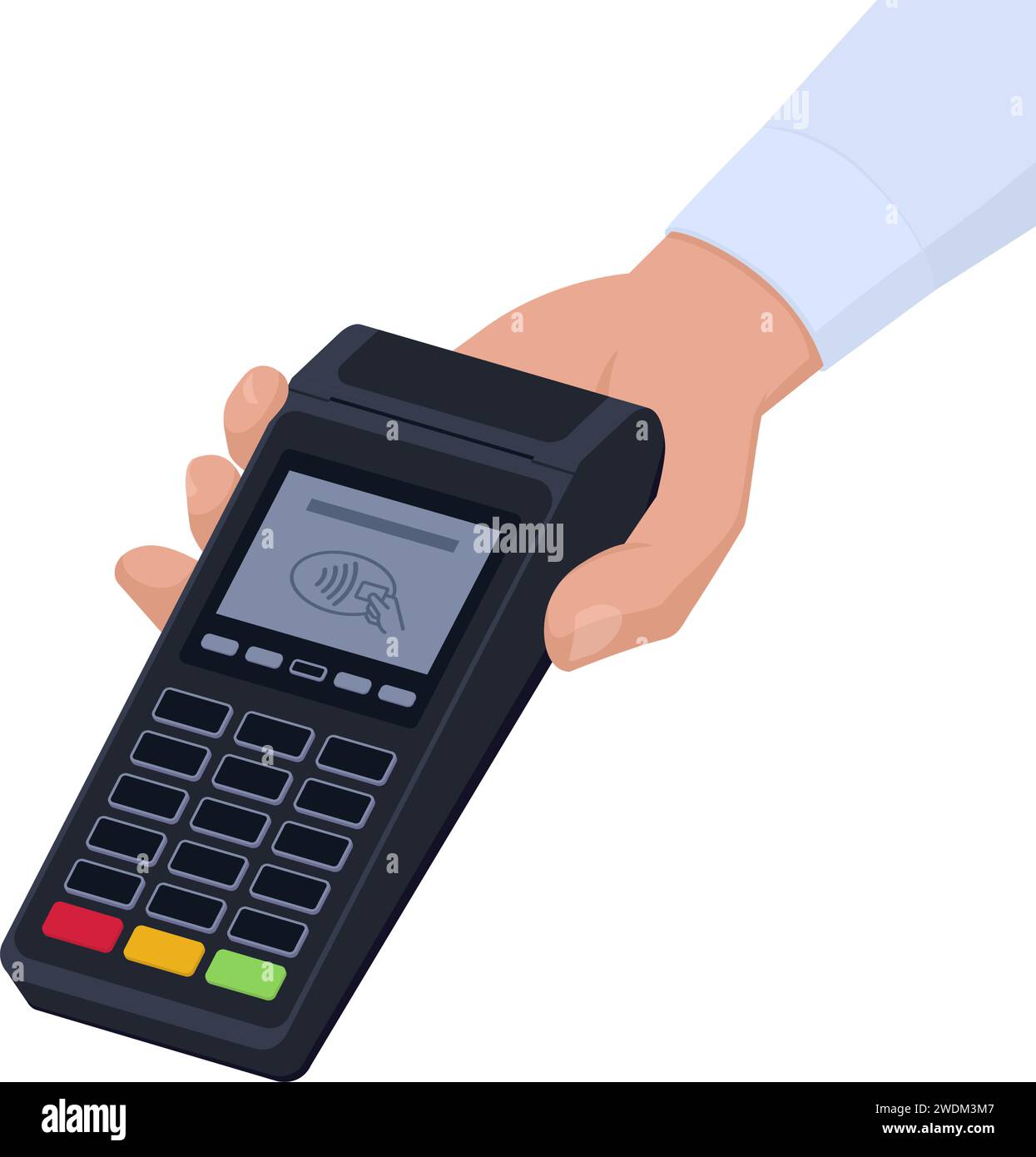 Shop assistant holding a POS terminal, cashless payments and retail ...