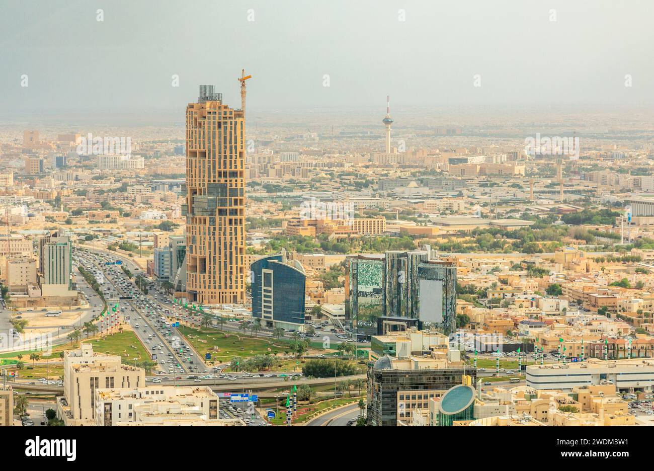Aerial panorama of residential areas of Riyadh city with tv tower in ...