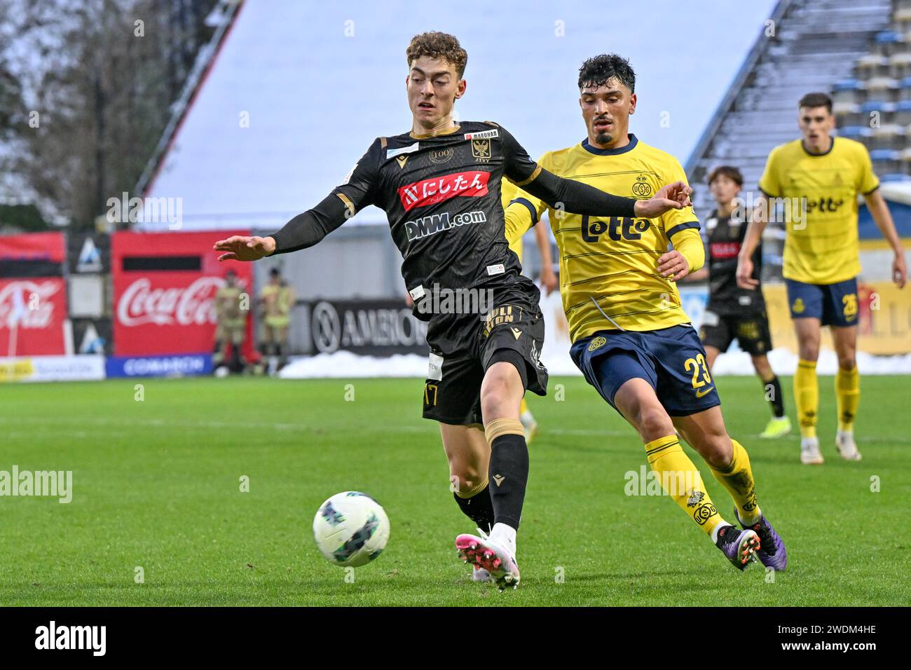 Vorst, Belgium. 21st Jan, 2024. Cameron Puertas (23) of Union defending ...