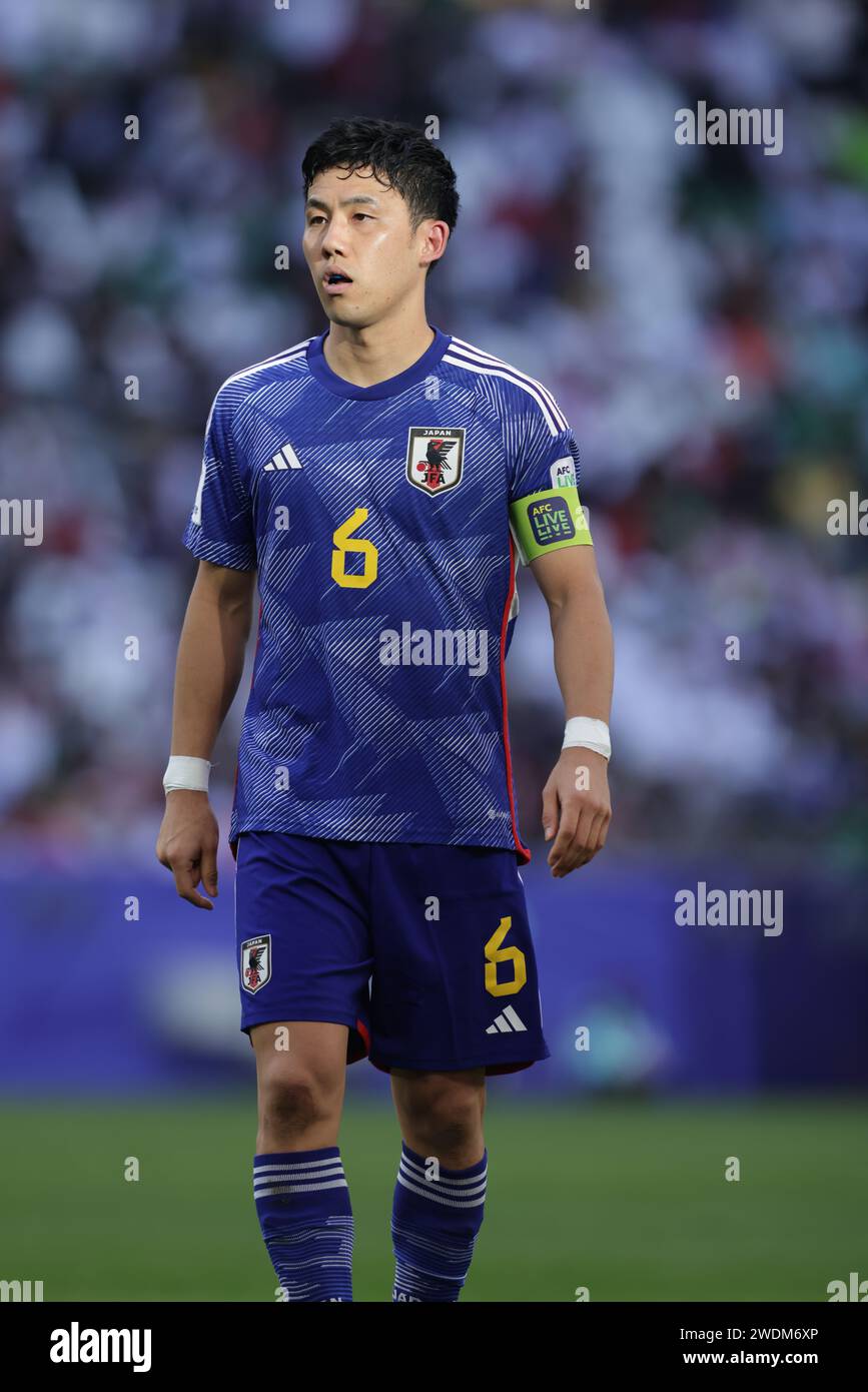 Qatar, Al Rayyan 19 January 2024 - Wataru Endo of Japan with captain ...