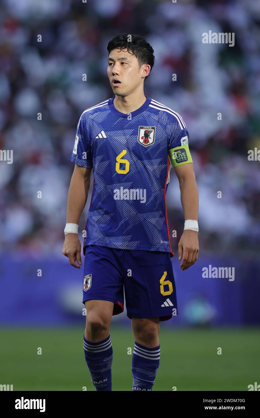 Qatar, Al Rayyan 19 January 2024 - Wataru Endo of Japan with captain ...