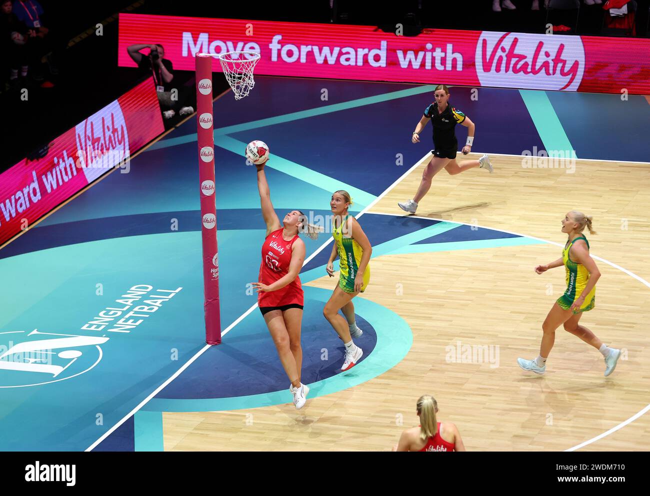 England's Eleanor Cardwell shoots during the Vitality Netball Nations ...