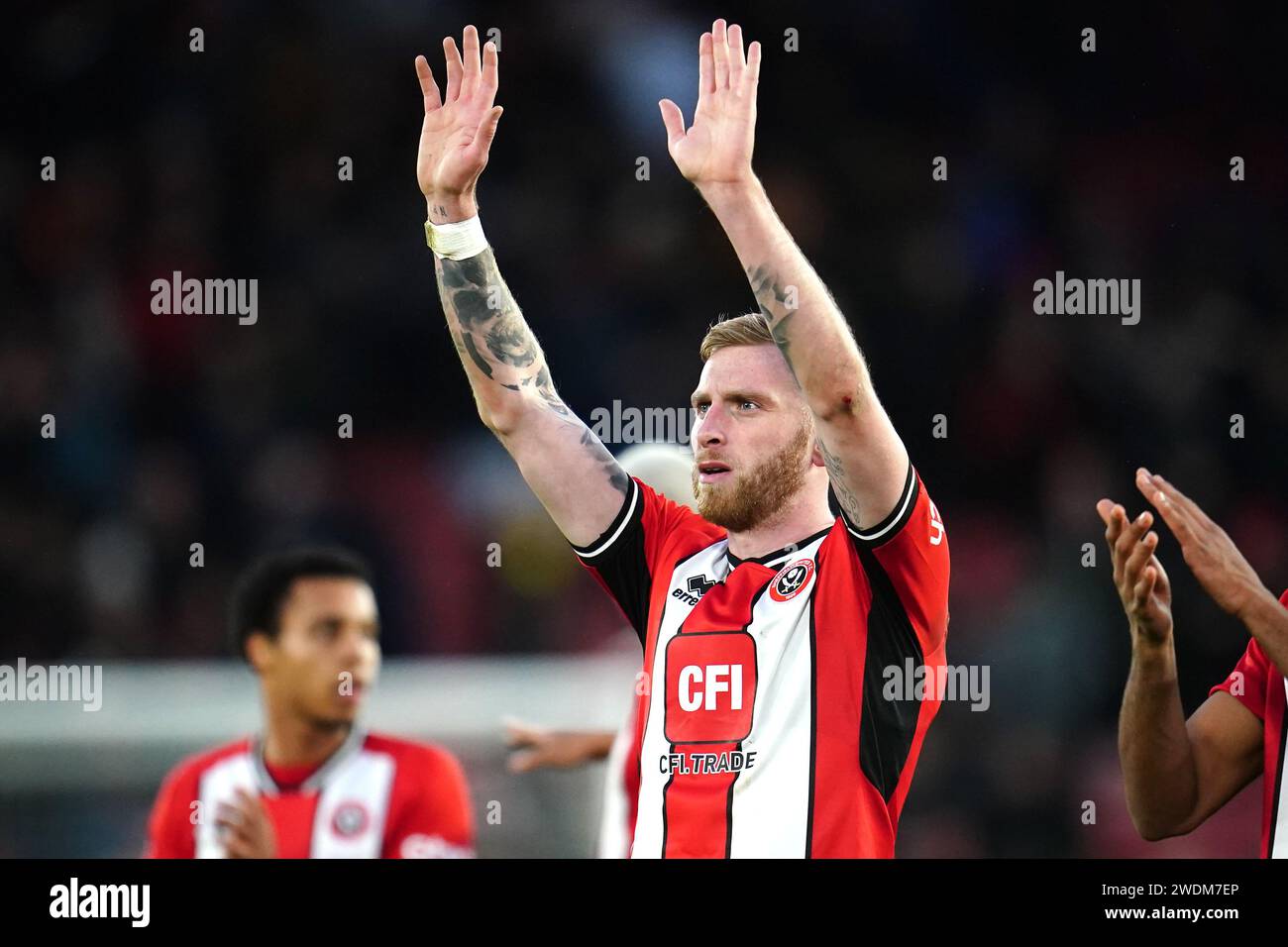 Sheffield United's Oli McBurnie applauds the fans after the final ...
