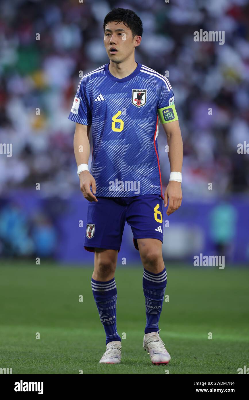 Qatar, Al Rayyan 19 January 2024 - Wataru Endo of Japan with captain ...