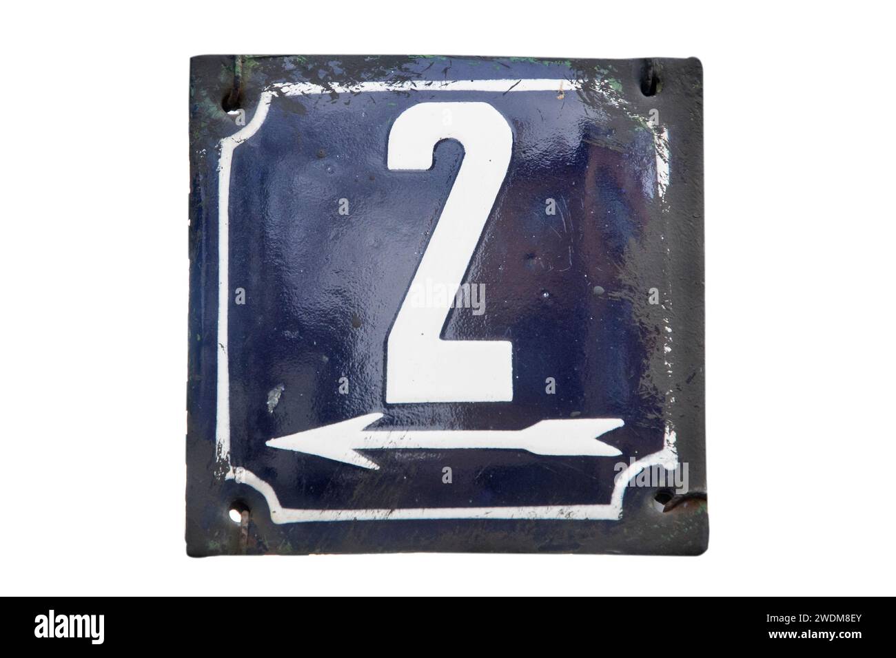 Weathered grunge square metal enameled plate of number of street ...