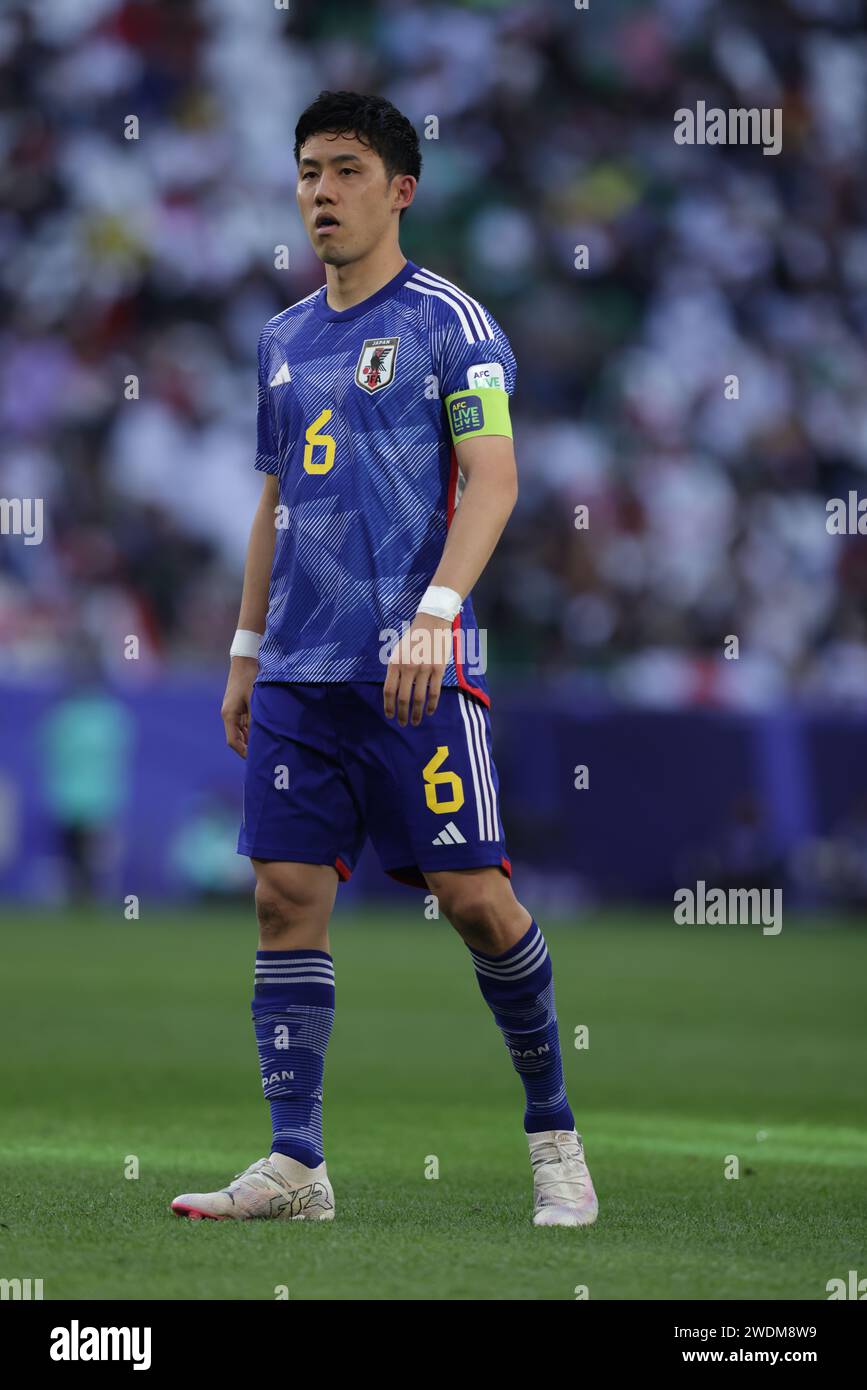 Qatar, Al Rayyan 19 January 2024 - Wataru Endo of Japan with captain ...