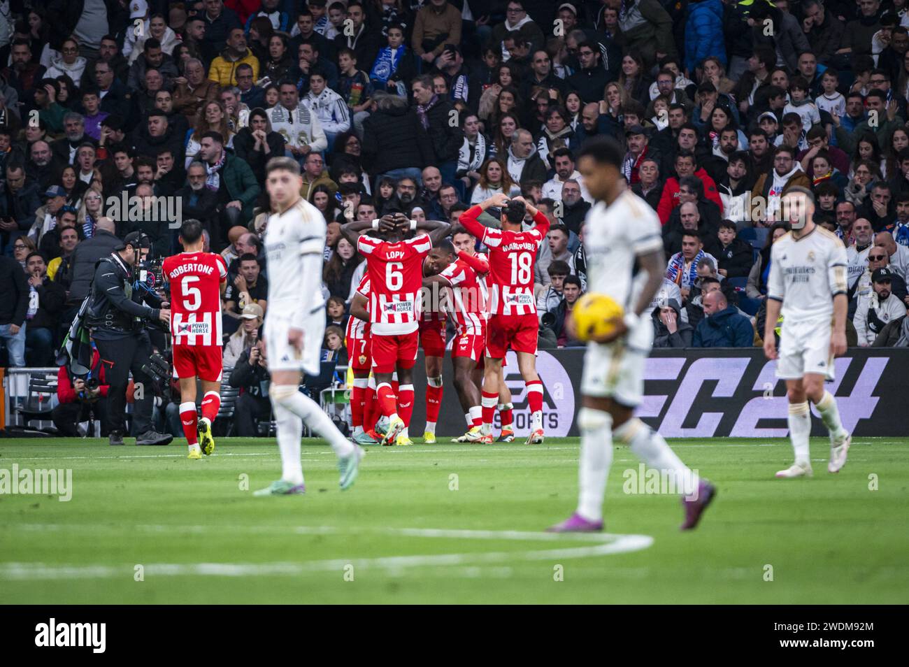 Madrid, Spain. 21st Jan, 2024. Almeria players seen celebrating the ...