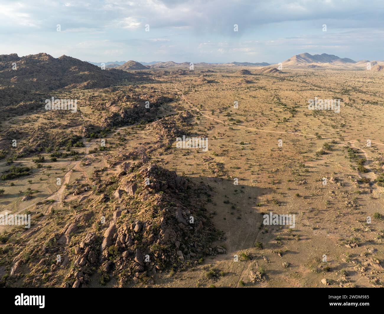 Aerial view of the Namibgrens Mountain Camp and the large granite ...