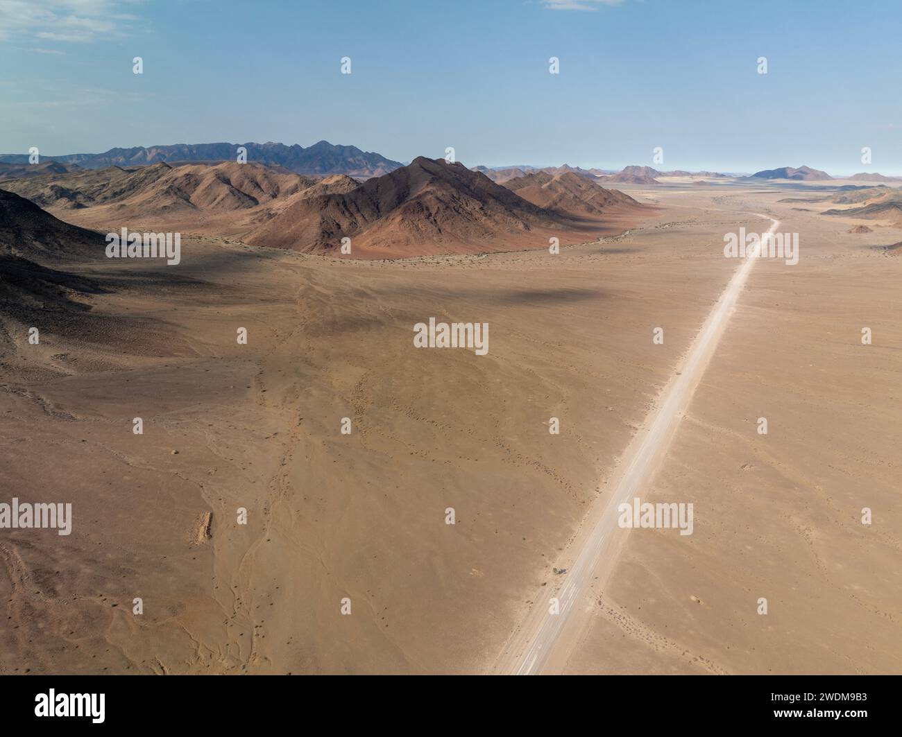 Aerial view of a Desert landscape viewed by drone from the C19 Road to ...