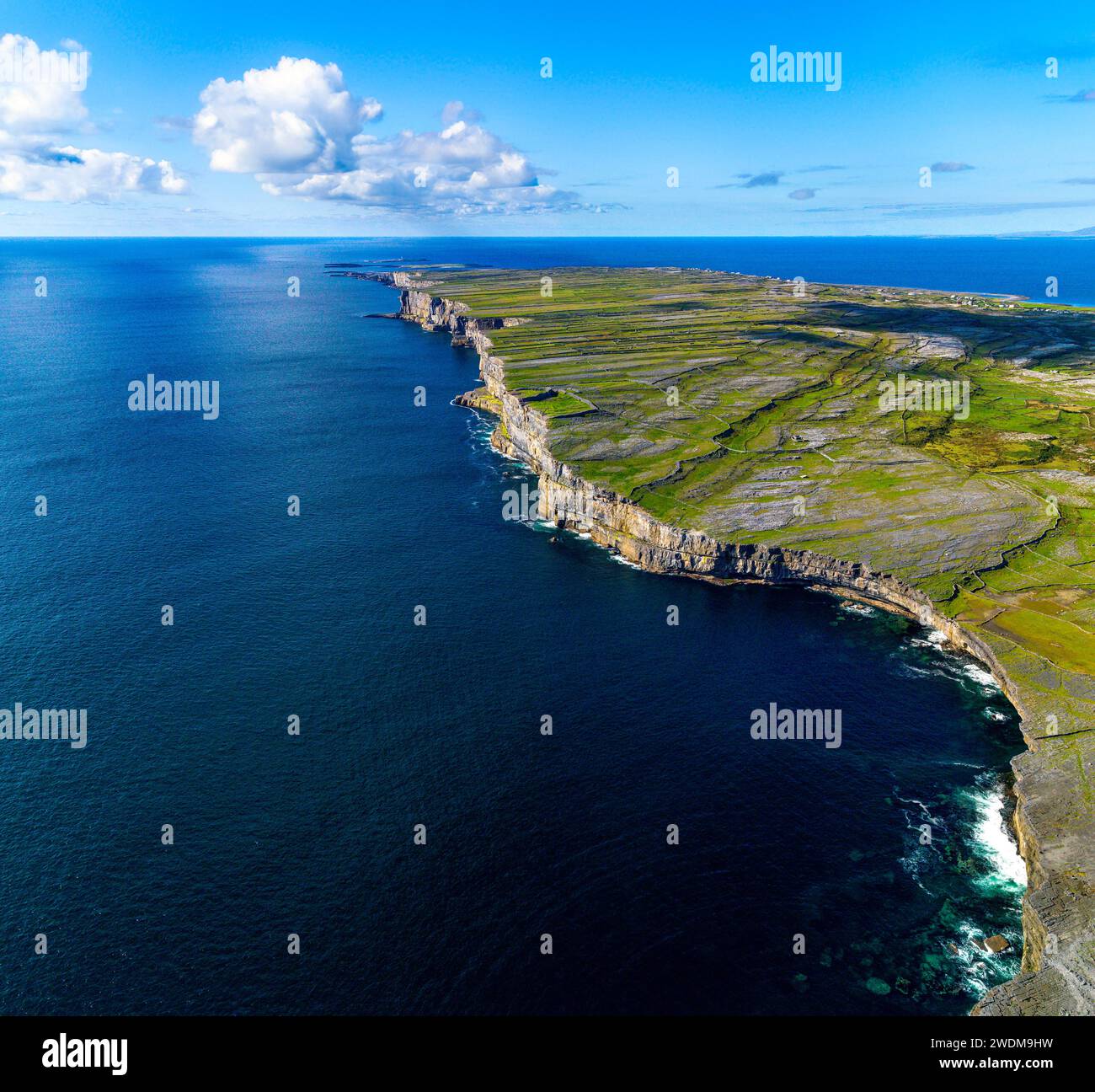 Aerial of Dun Aonghasa hill fort on Inishmore, Inis Mor, Aran Islands ...