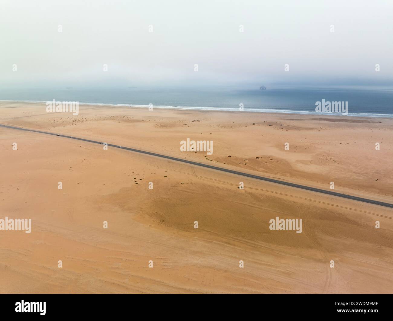 Aerial view of the B2 road between Walvis bay and Swakopmund, viewed by ...