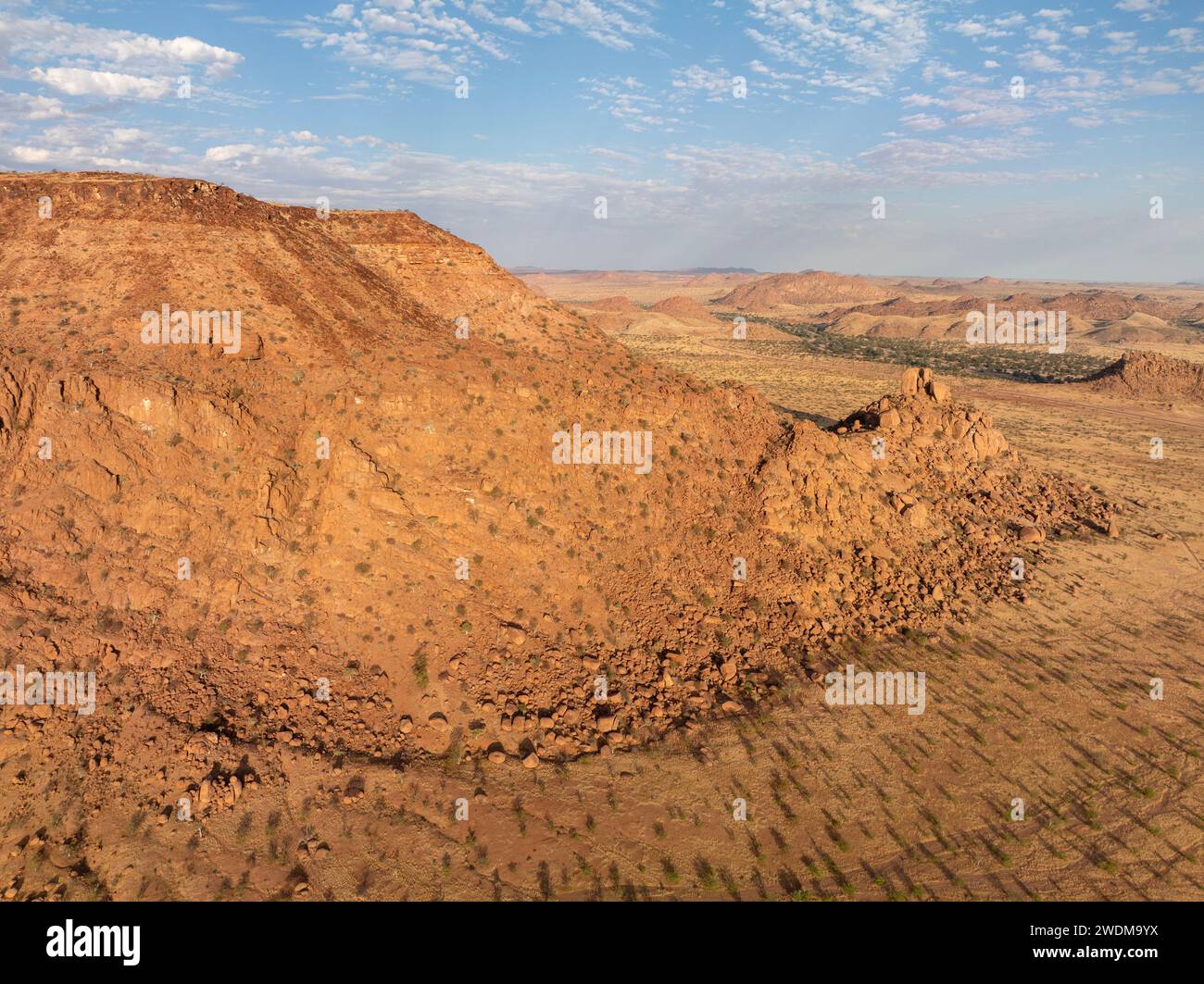 Aerial view of red granite rocks and hills nearby Twyfelfontein, viewed ...
