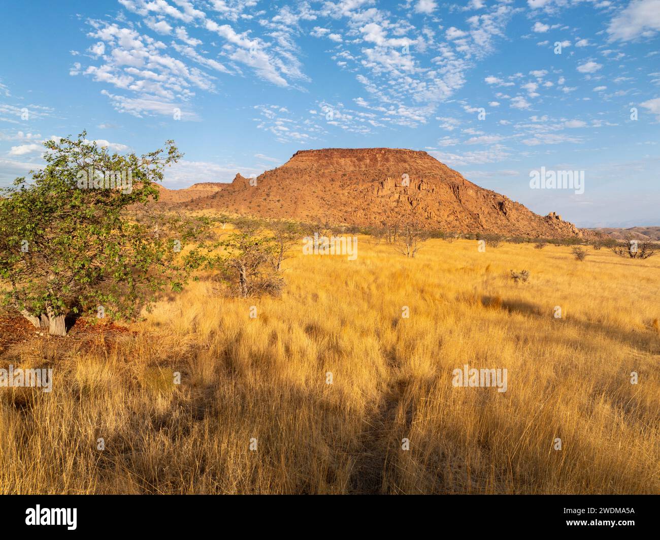Aerial view of red granite rocks and hills nearby Twyfelfontein, viewed ...