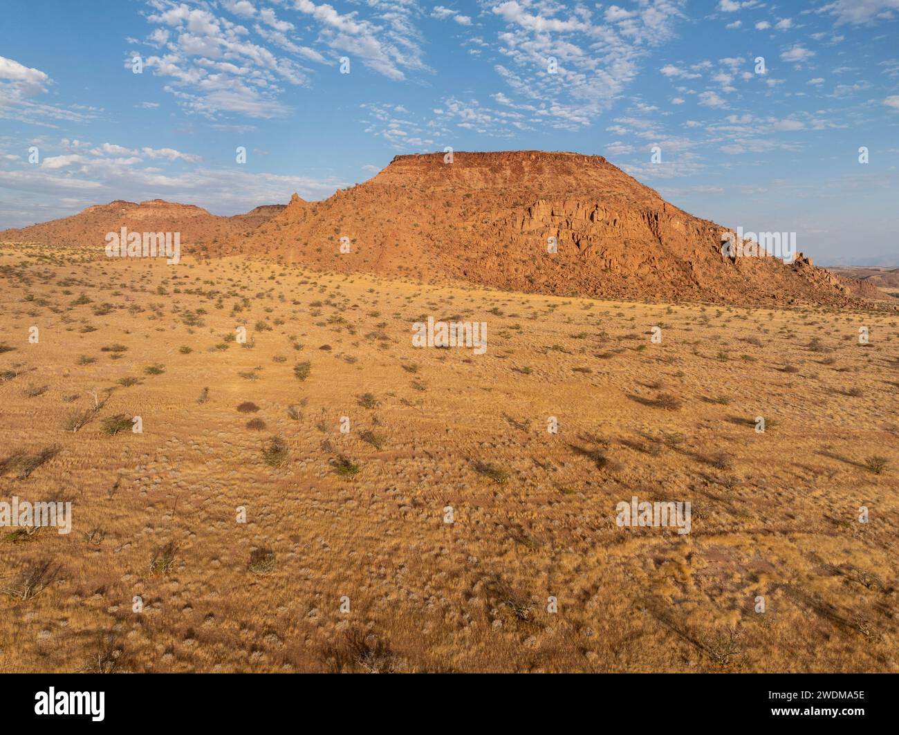 Aerial view of red granite rocks and hills nearby Twyfelfontein, viewed ...