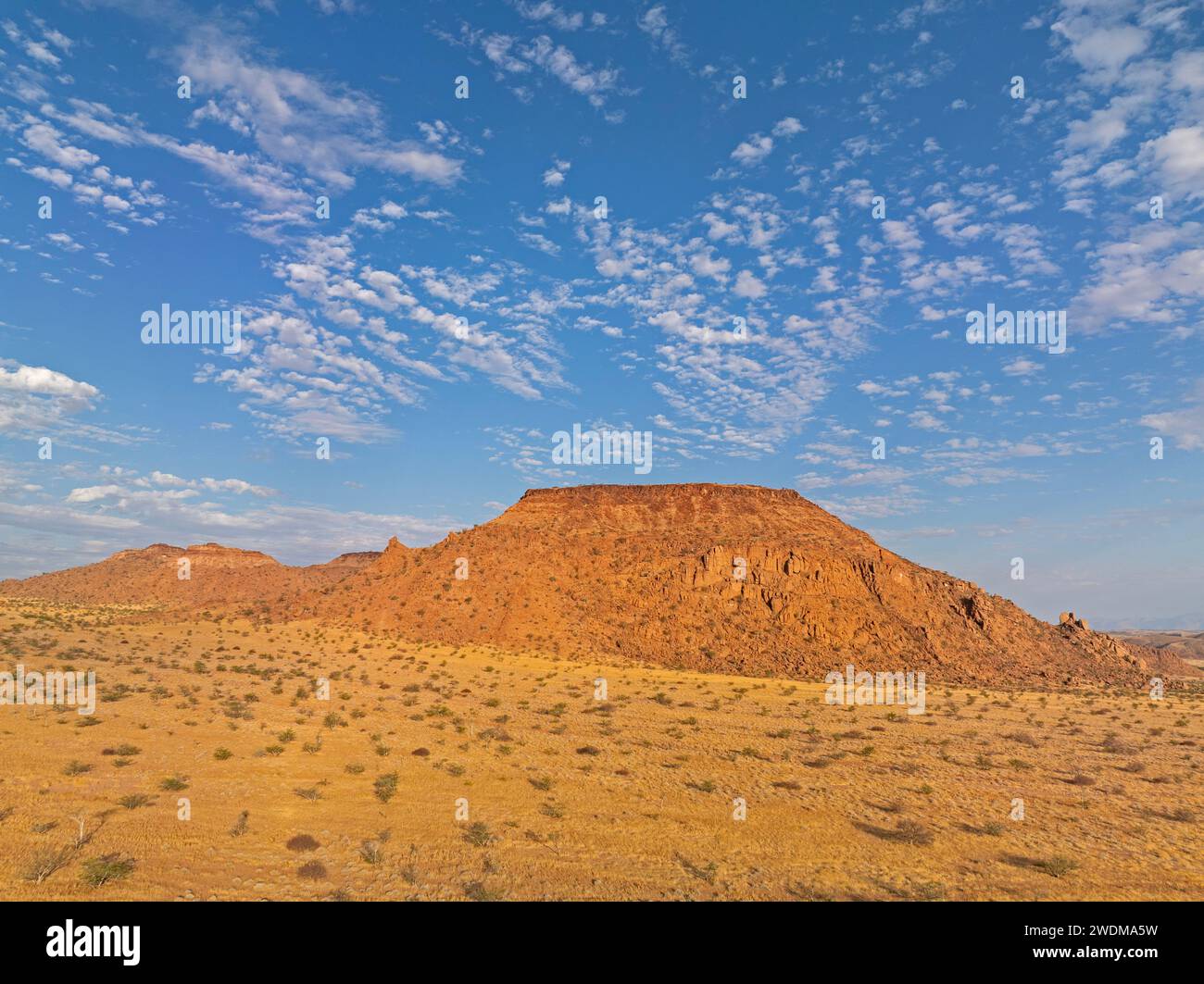Aerial view of red granite rocks and hills nearby Twyfelfontein, viewed ...