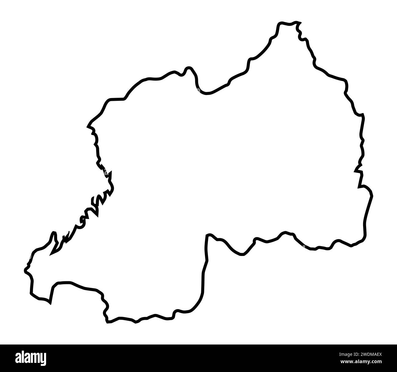 Outline map of the African country of Rwanda isolated on a white ...
