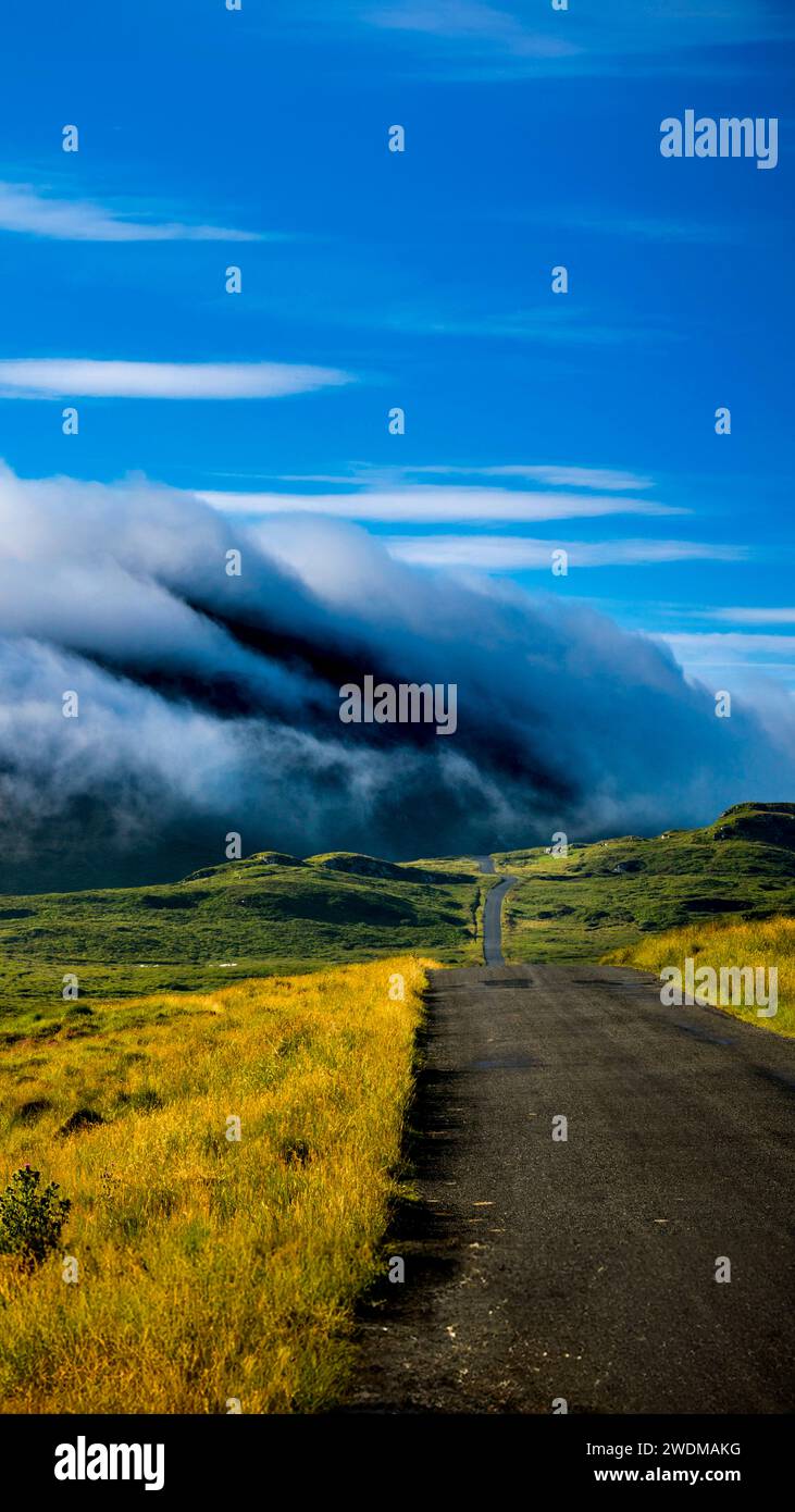 Mist hanging over Lough Salt Mountain, Lough Salt Drive, County Donegal ...