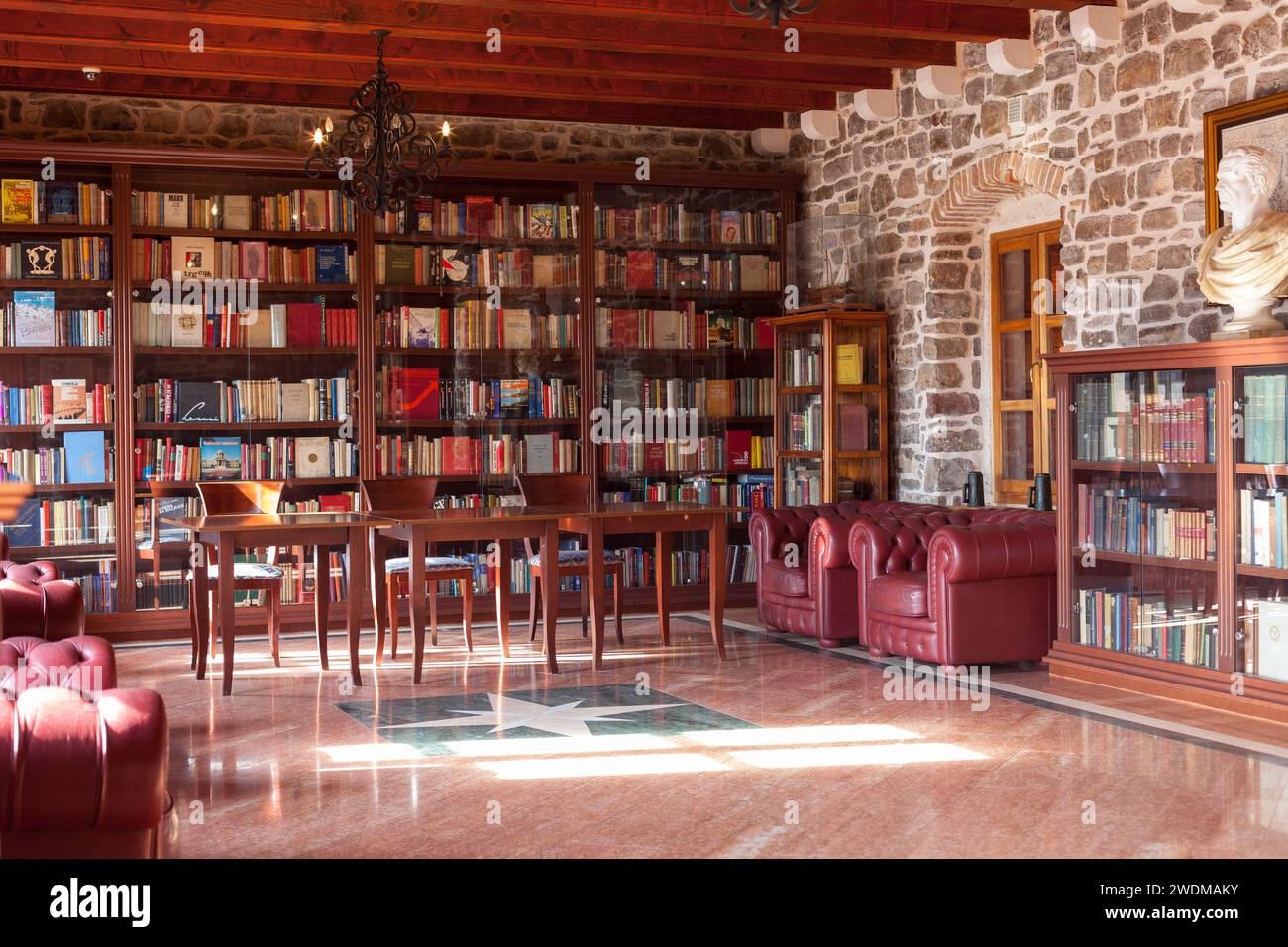 BUDVA, MONTENEGRO - FEBRUARY 7, 2016: The Library in the Citadel museum ...