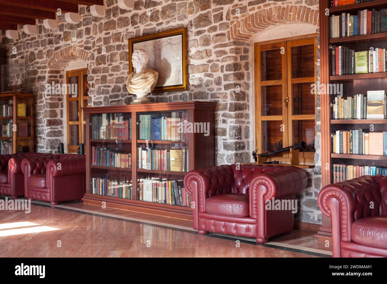 BUDVA, MONTENEGRO - FEBRUARY 7, 2016: The Library in the Citadel museum ...