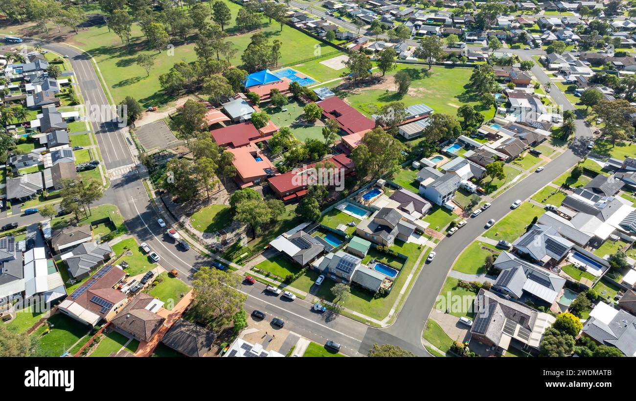 Drone aerial photograph of houses and parklands in the suburb of ...