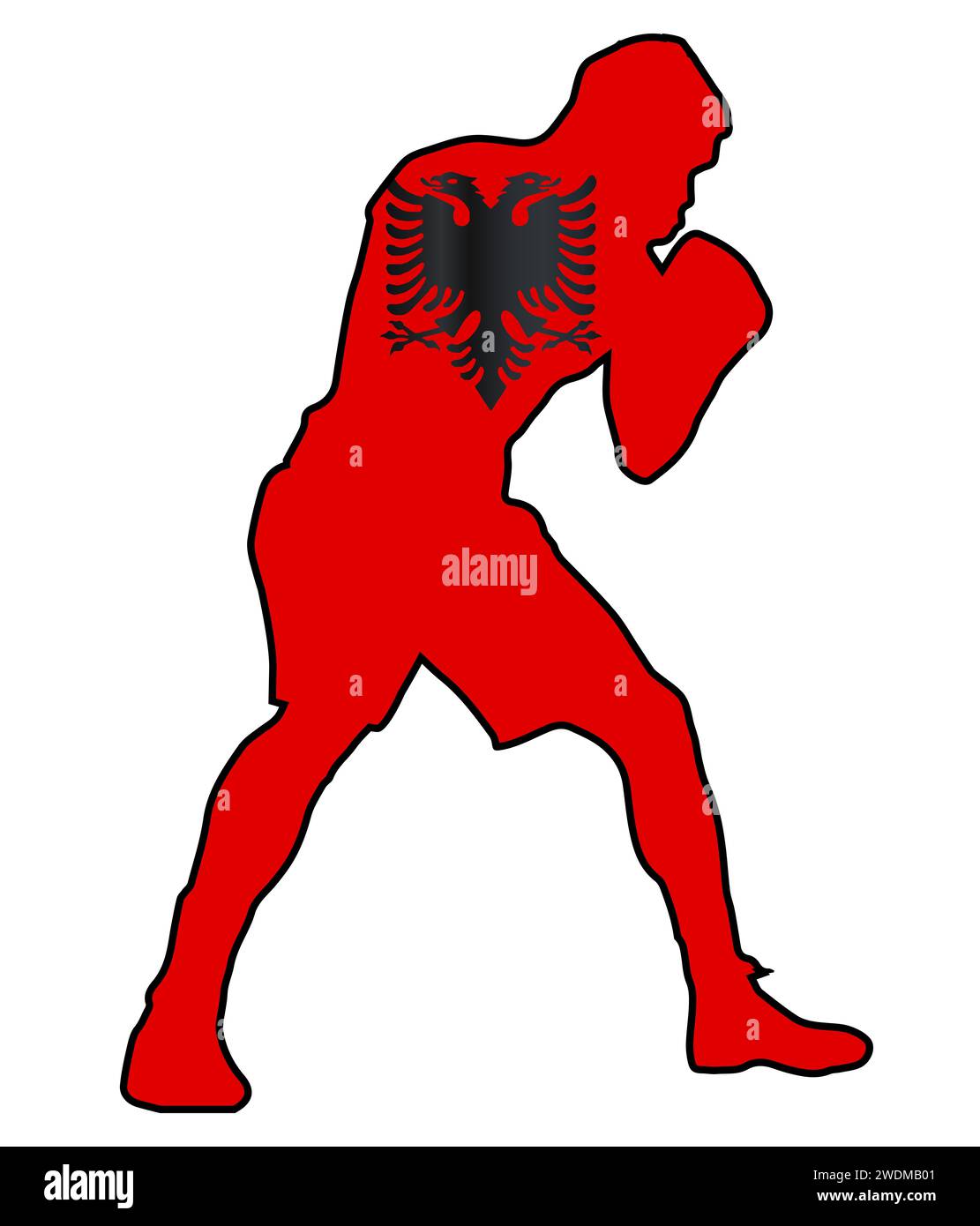 Silhouette of a heavyweight boxer in outline set over the national flag ...