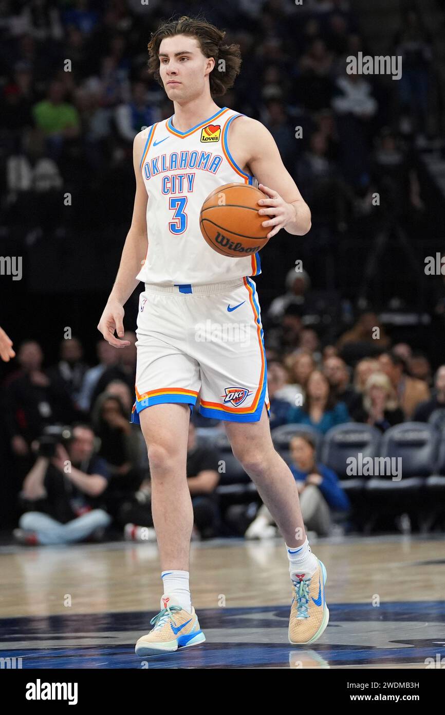 Oklahoma City Thunder guard Josh Giddey (3) dribbles down the court ...