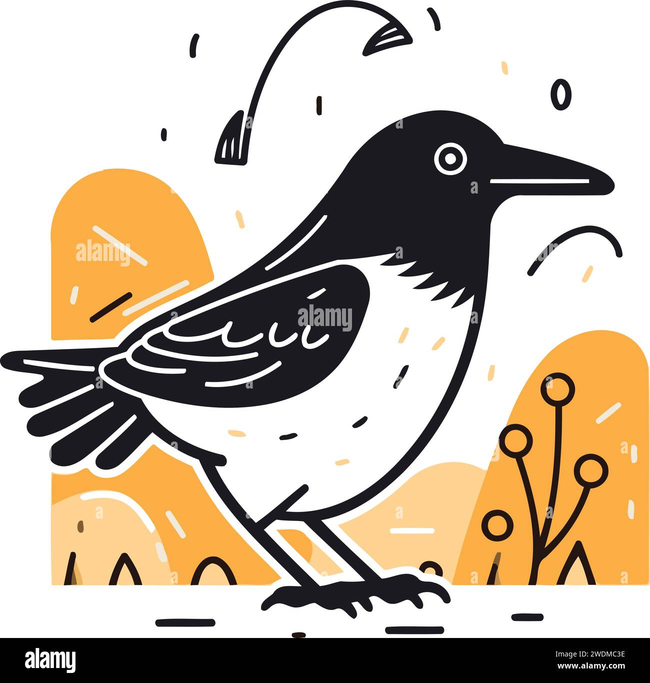 Crow. Vector illustration in doodle style. Cute hand drawn bird Stock ...
