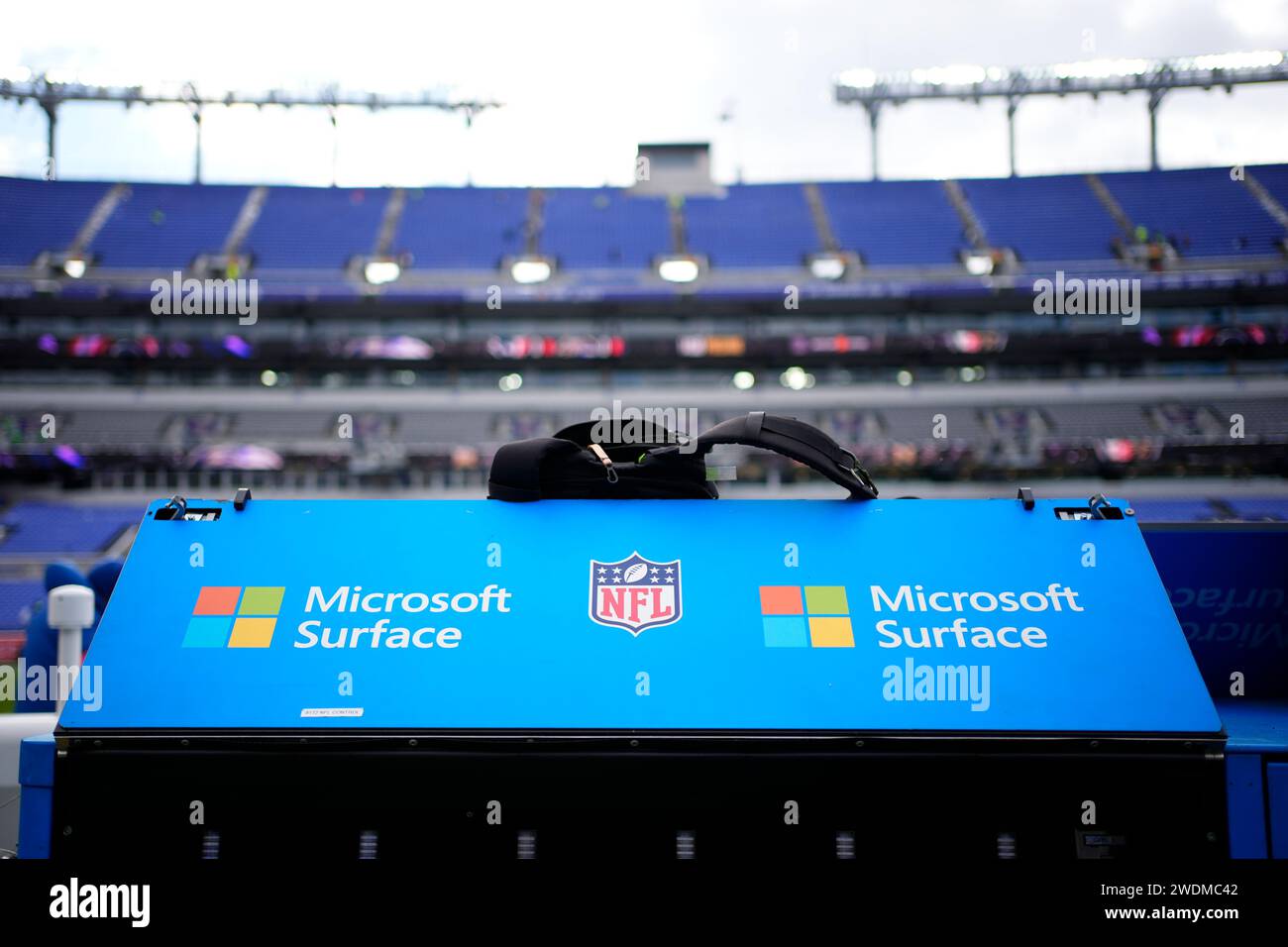 Microsoft Surface logos are seen before an NFL football AFC divisional ...