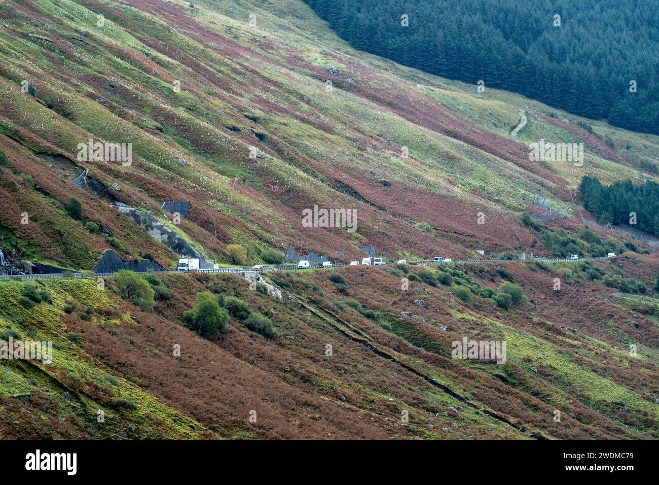 Aerial view of The Rest and Be Thankful Road and landslide defences ...