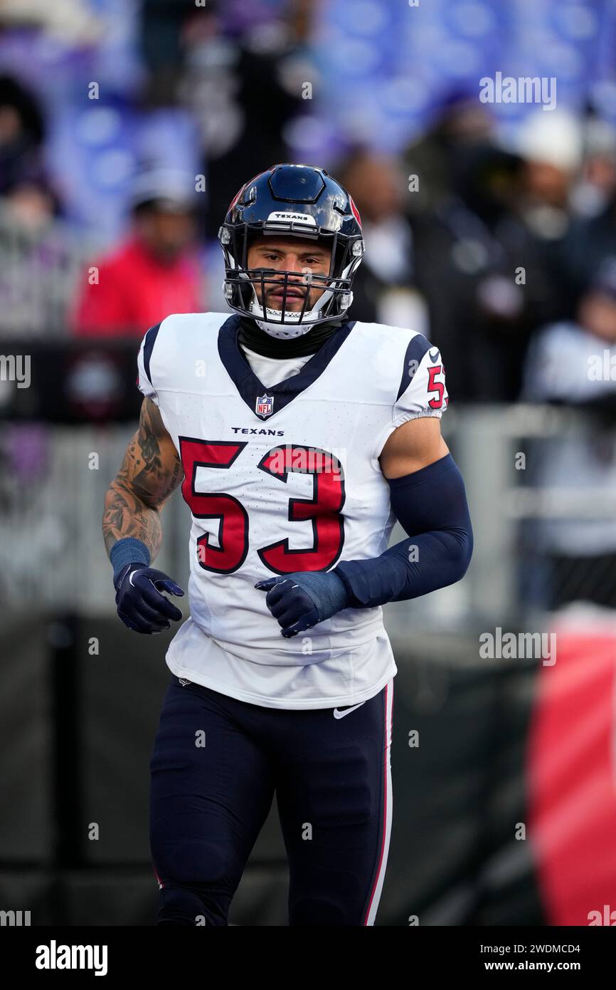 Houston Texans' Blake Cashman warms up before an NFL football AFC ...