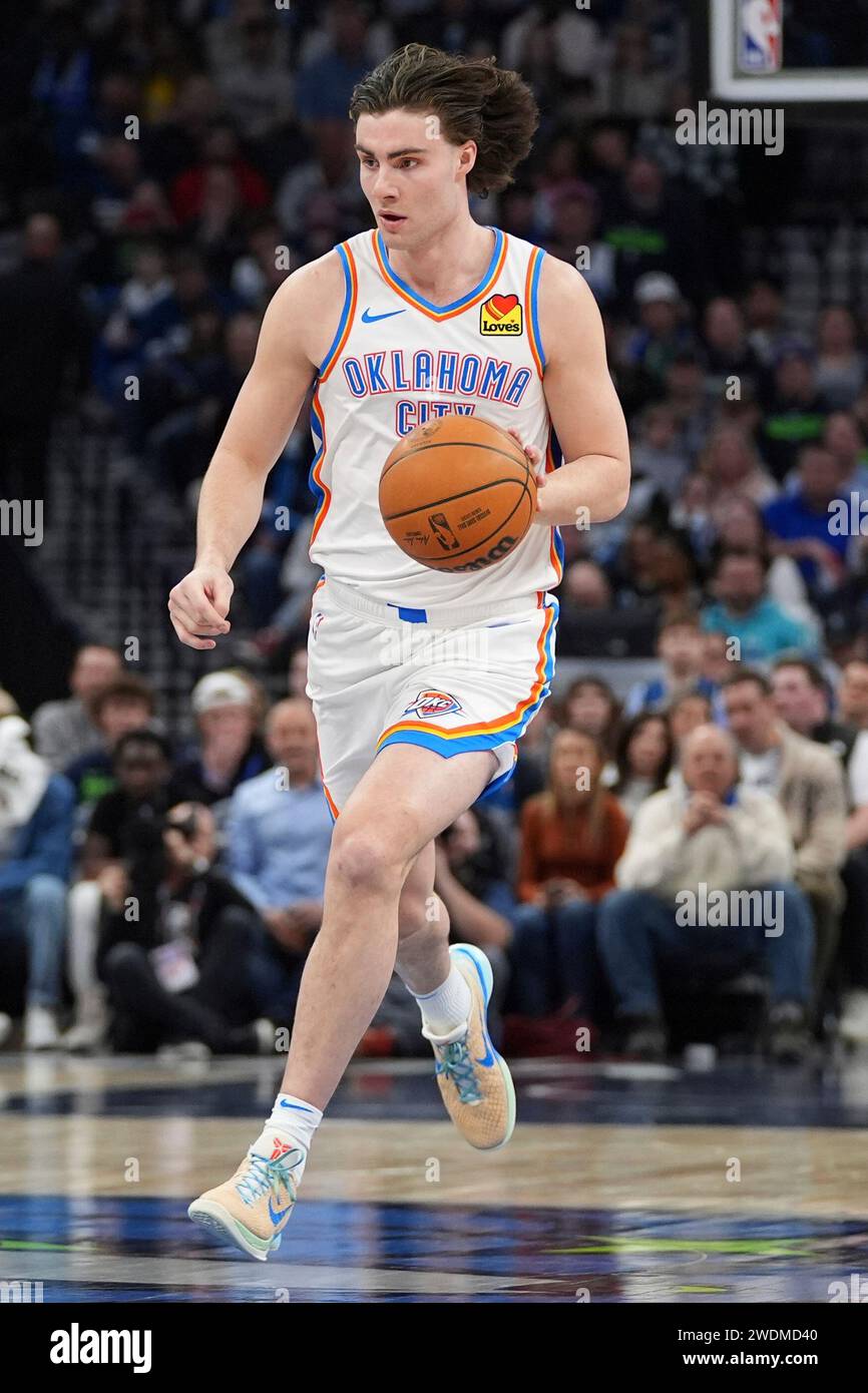 Oklahoma City Thunder guard Josh Giddey (3) dribbles down the court during the second half of an ...