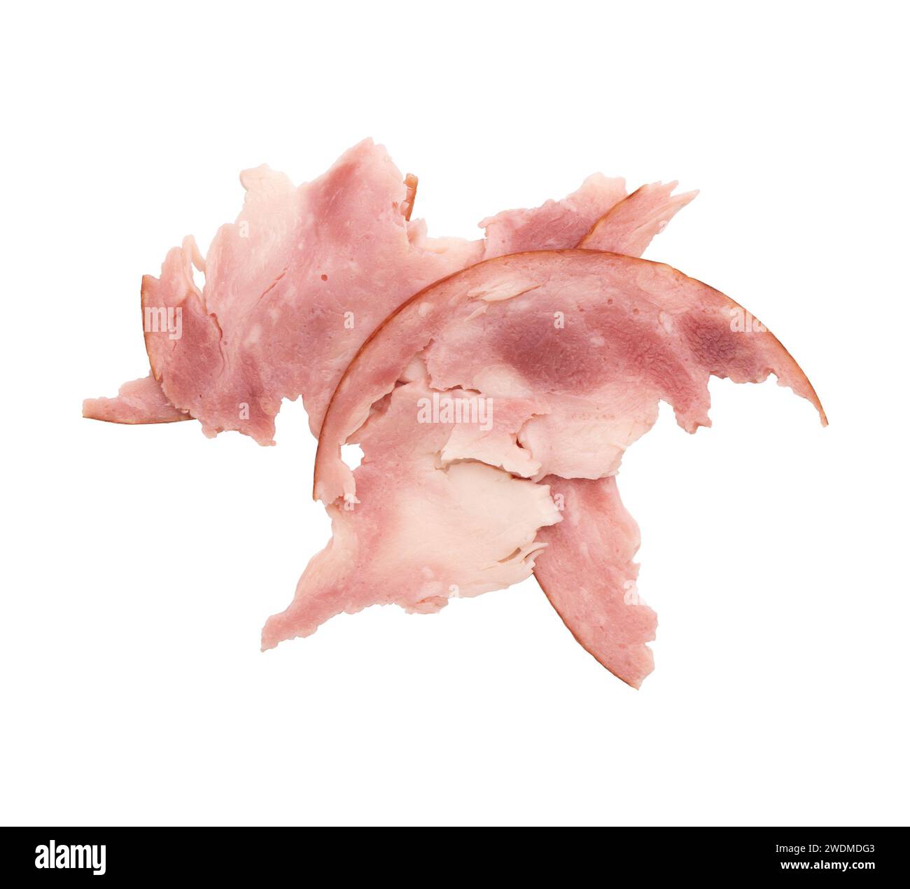 heap of sliced raw smoked bacon isolated on white background with ...