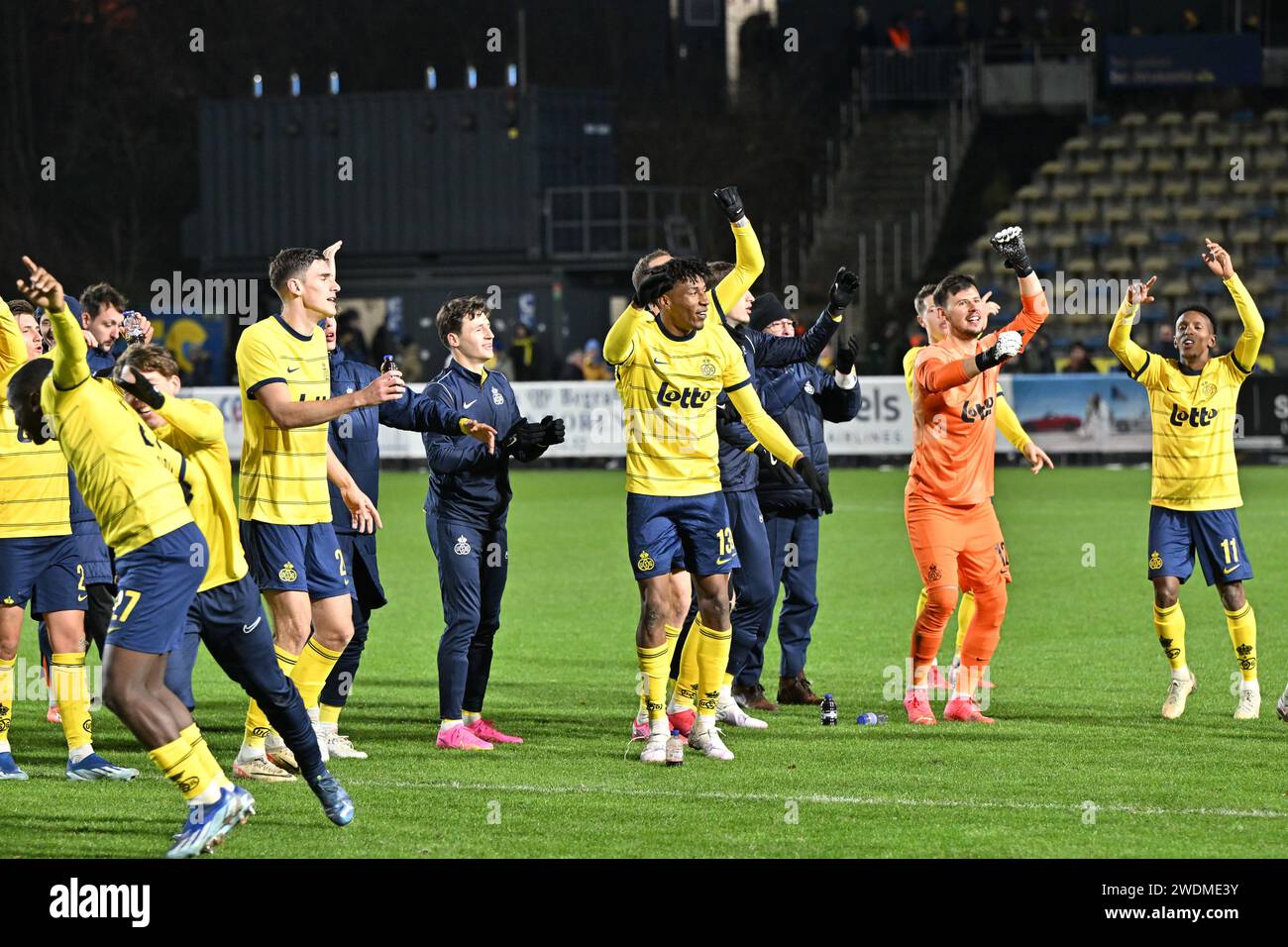 Vorst, Belgium. 21st Jan, 2024. players of Union celebrate after ...