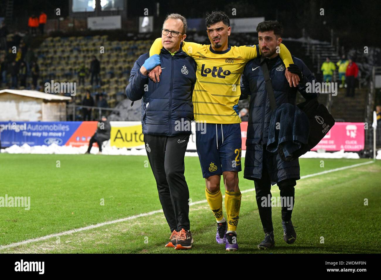 Vorst, Belgium. 21st Jan, 2024. Cameron Puertas (23) of Union leaves ...