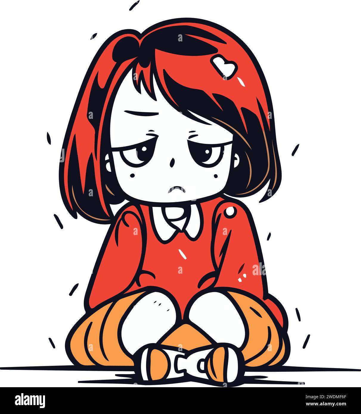 Sad Girl Sitting On The Floor Vector Illustration Of A Sad Girl Stock