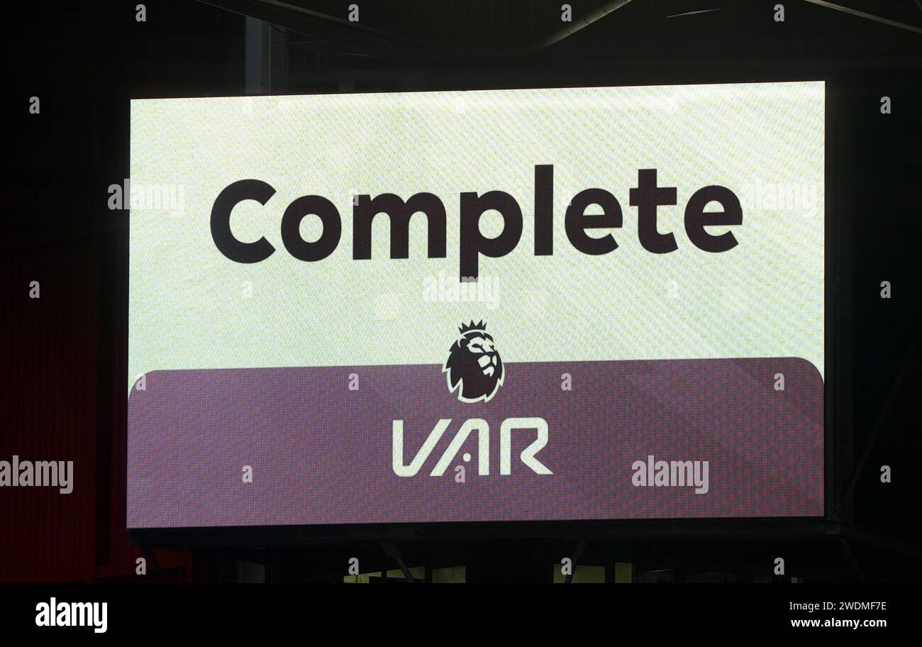 General view of the large screen showing a VAR check completed by ...