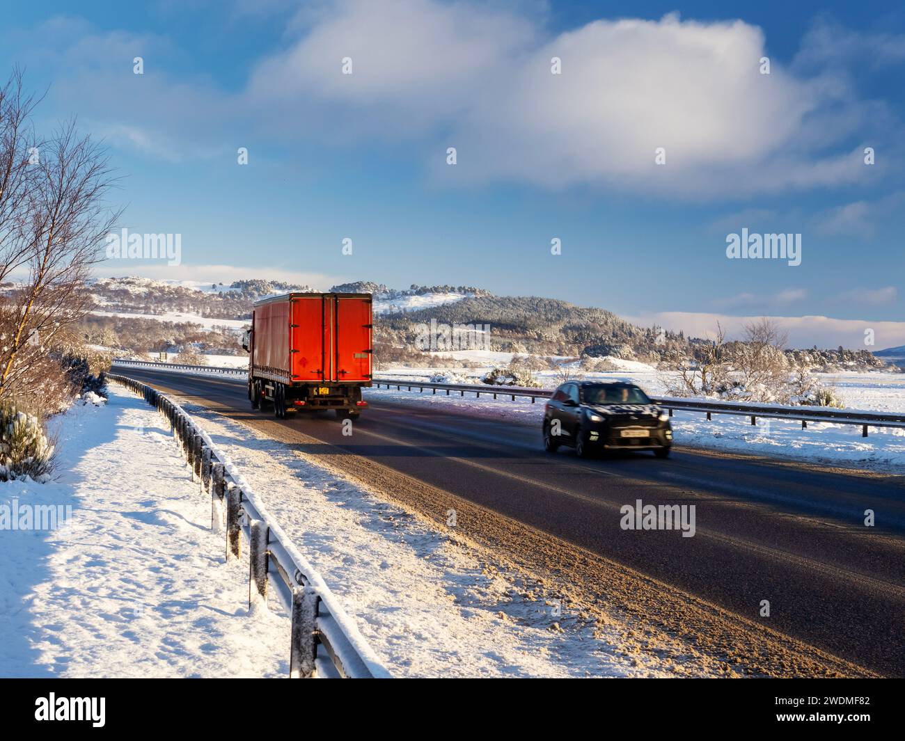 Vehicles in winter conditions on the A9 near Kingussie in the ...