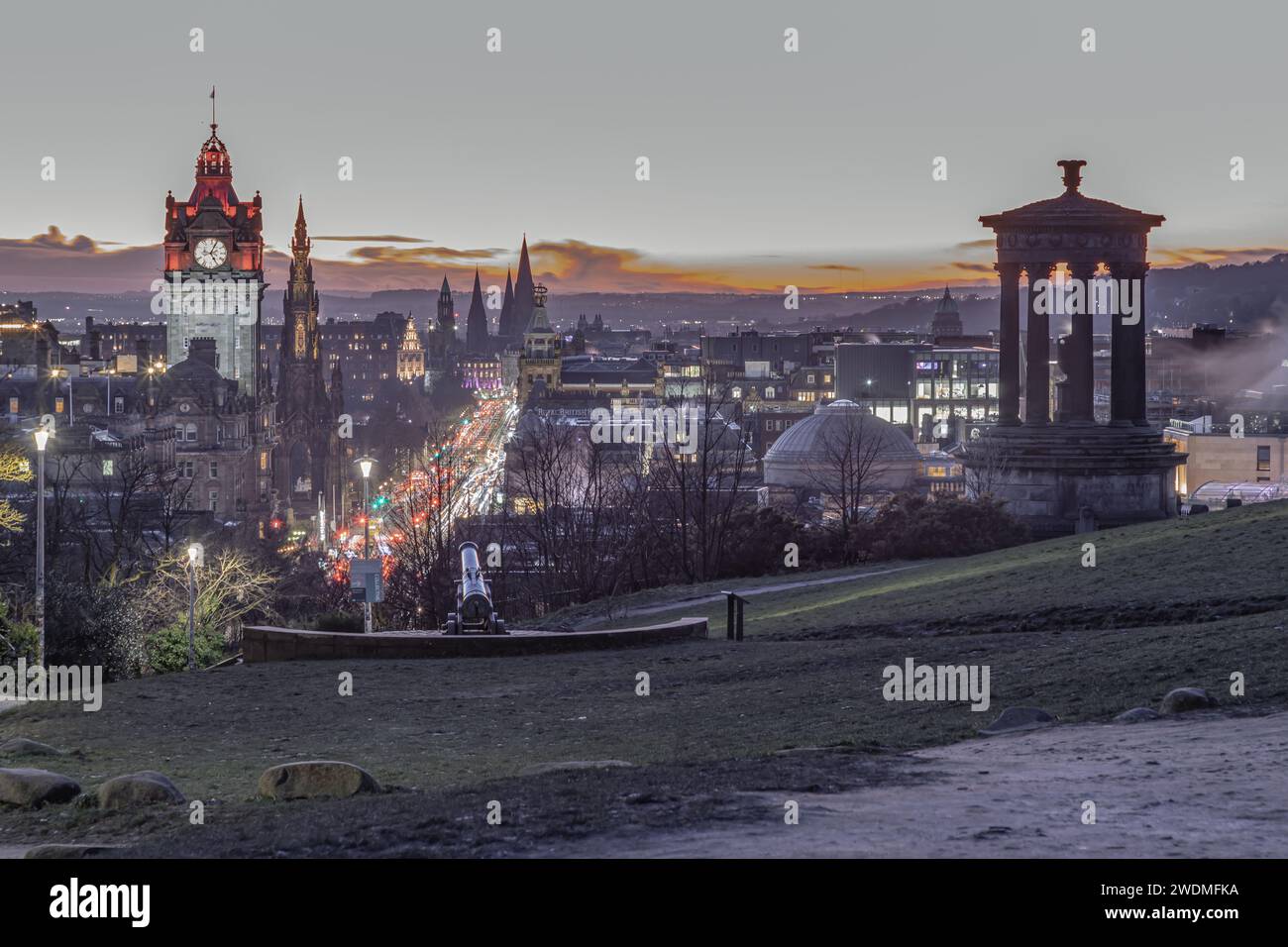 Edinburgh, Scotland - Jan 18, 2024 - Aerial view at dusk of the Royal ...