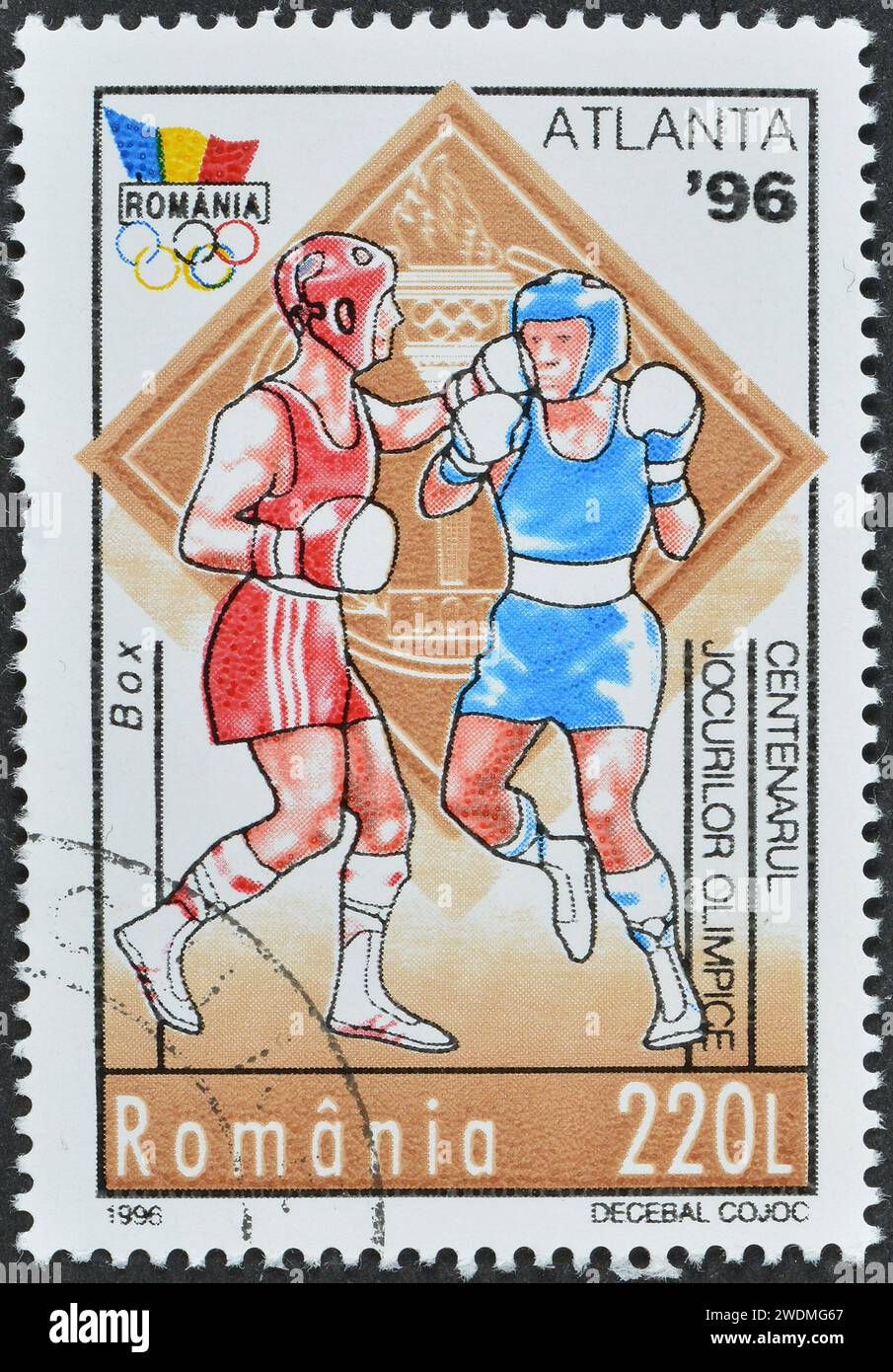 Cancelled postage stamp printed by Romania, that shows Boxing, Summer ...