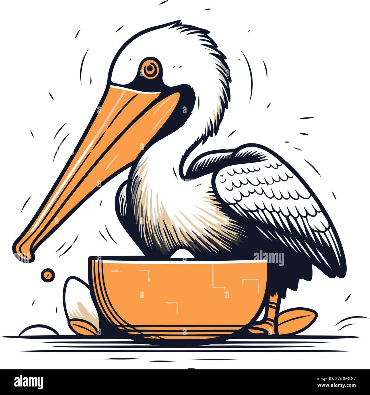 Pelican with a bowl. Vector illustration isolated on white background ...