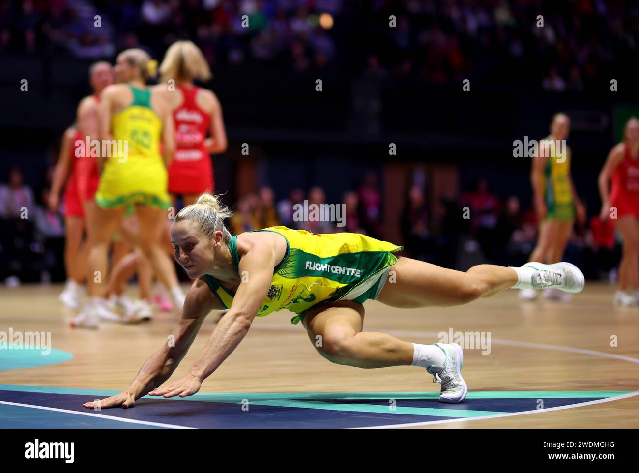 Australia's Jamie-Lee Price falls during the Vitality Netball Nations ...