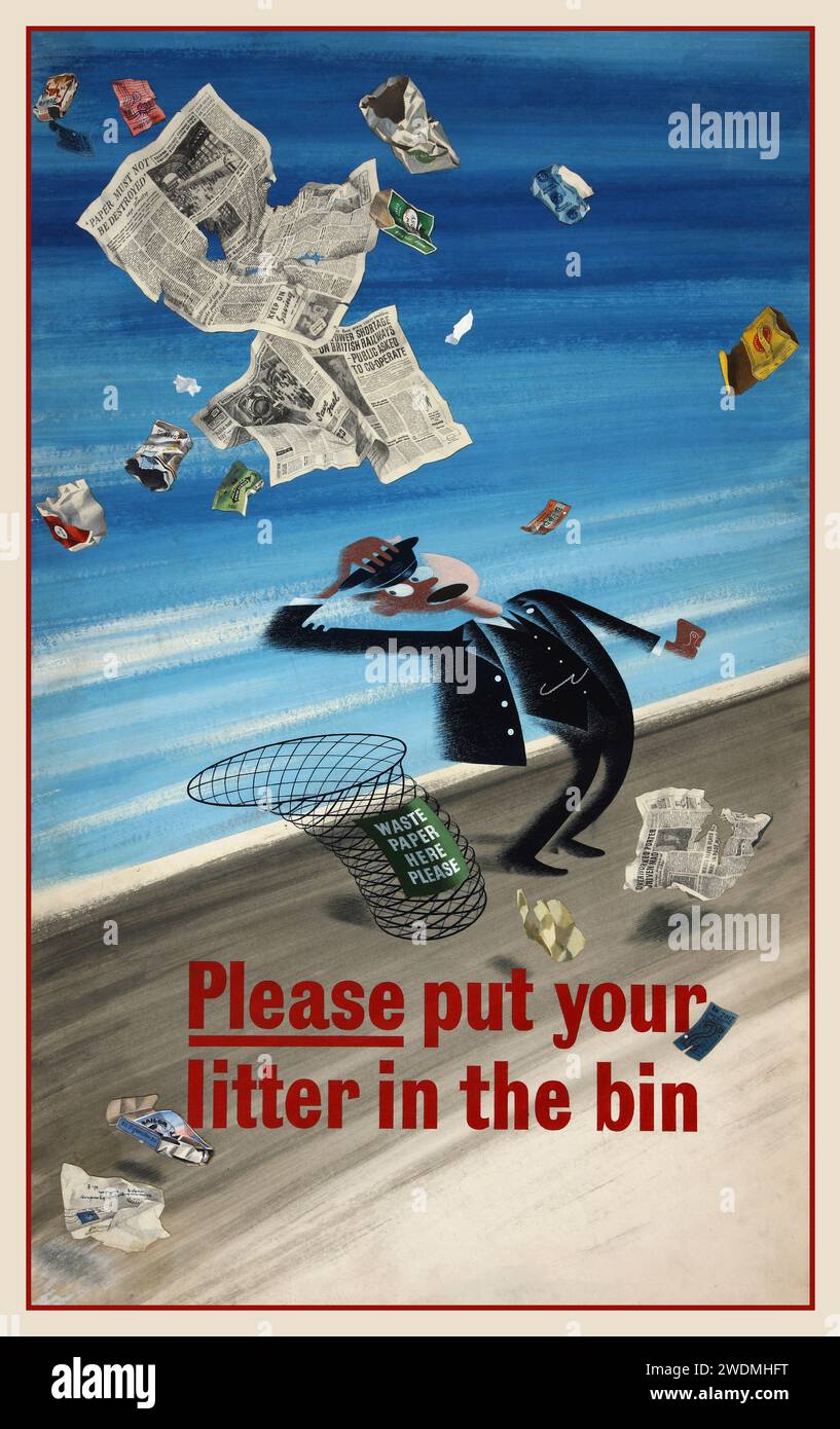 Vintage British Railways Poster 1940's 'Please put your litter in the ...