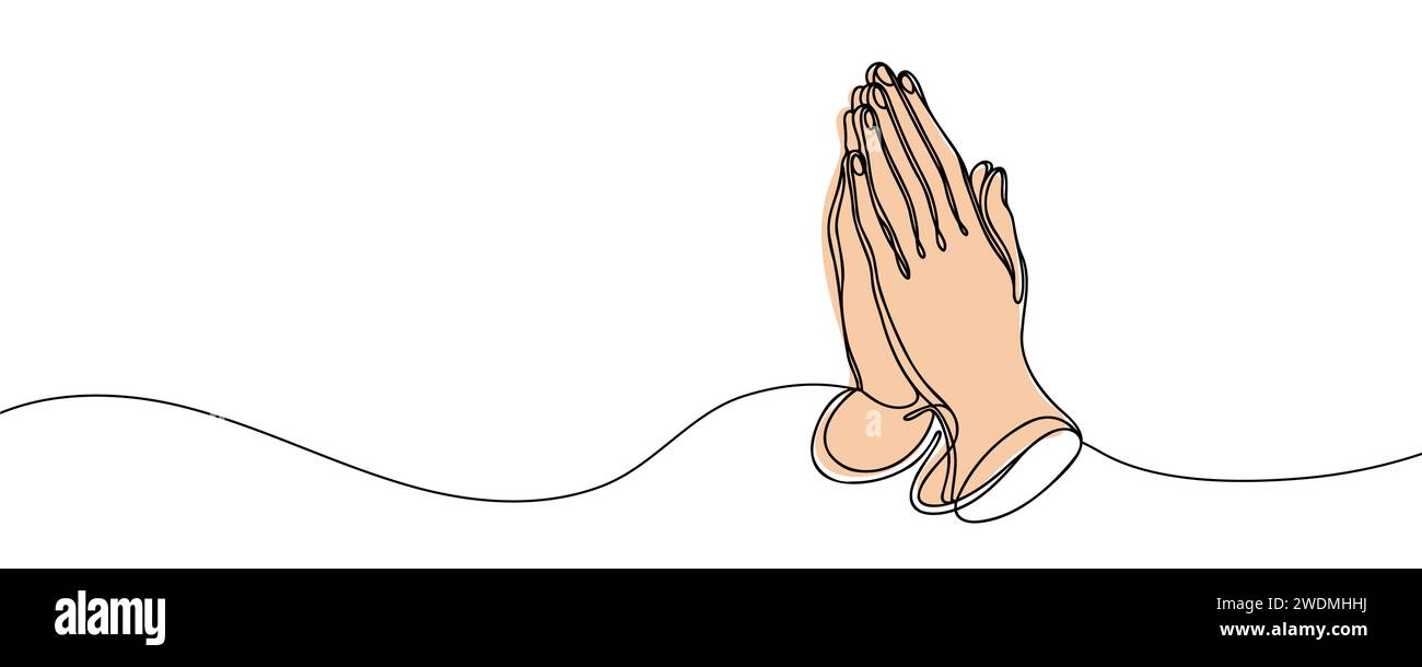 Continuous one line drawing of human hands folded in prayer Stock ...