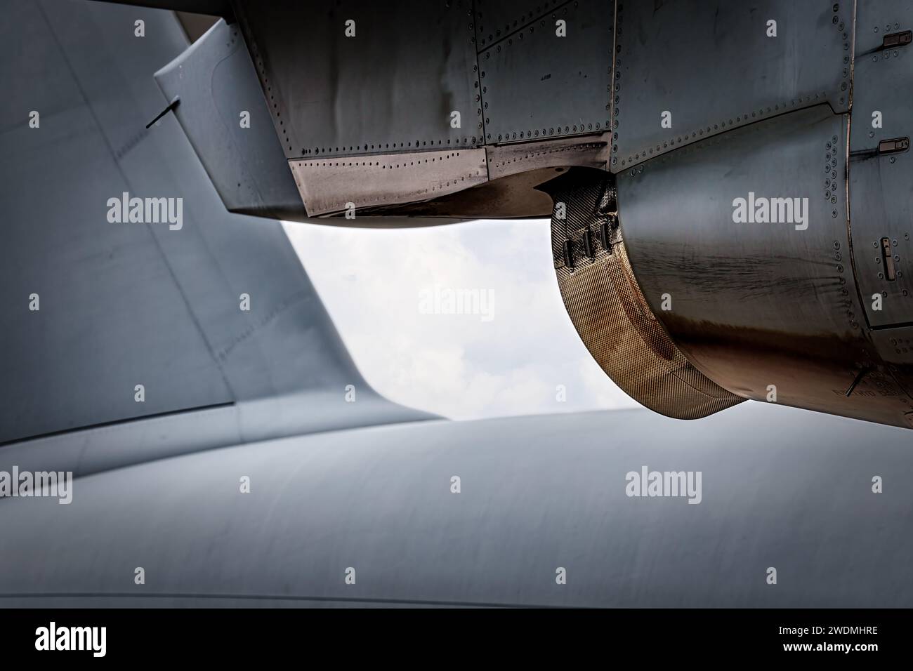 The exhaust from a turboprop of an A-400 Atlas of the Royal Air Force ...