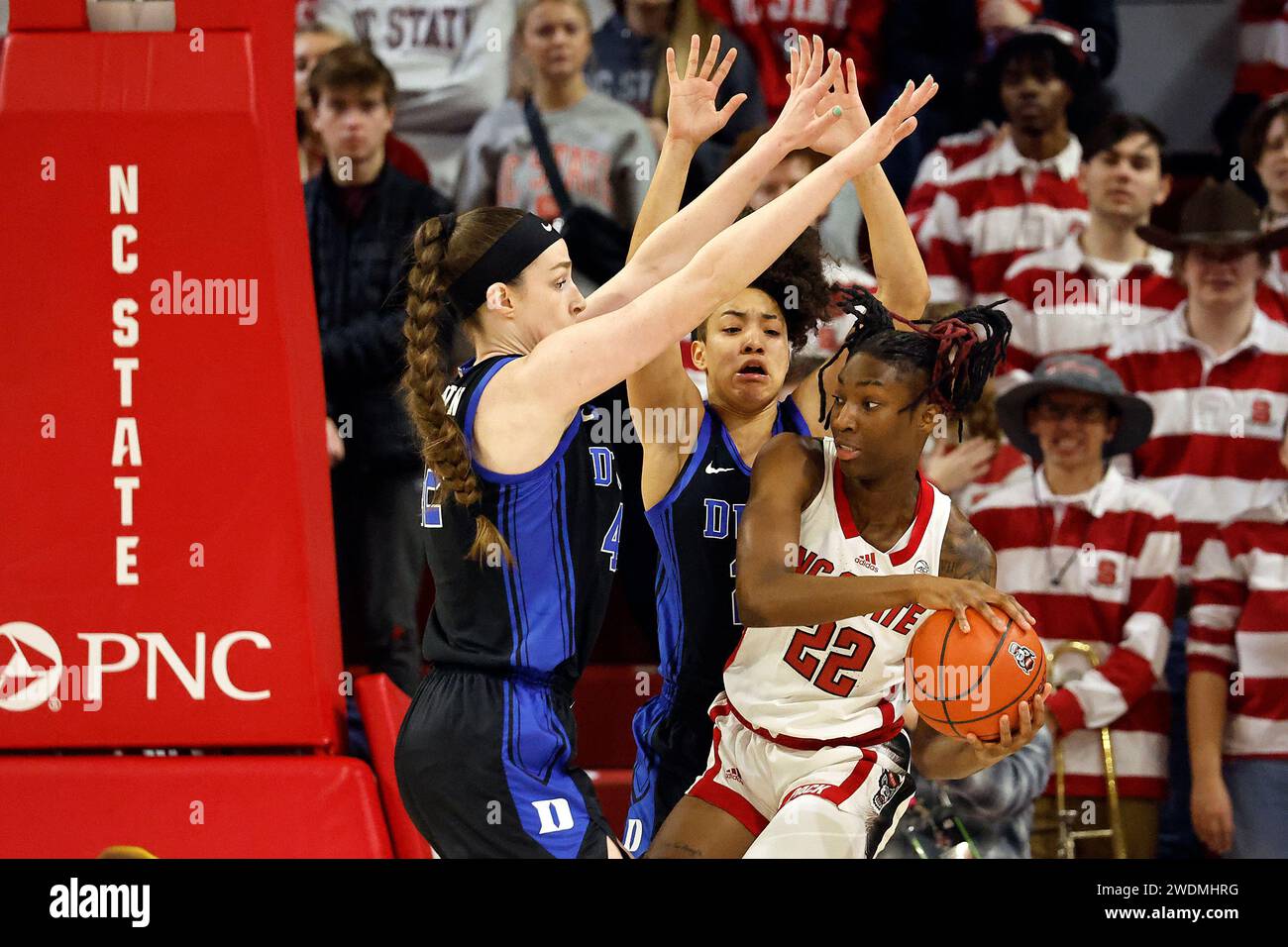 North Carolina State's Saniya Rivers (22) tries to pass the ball around ...